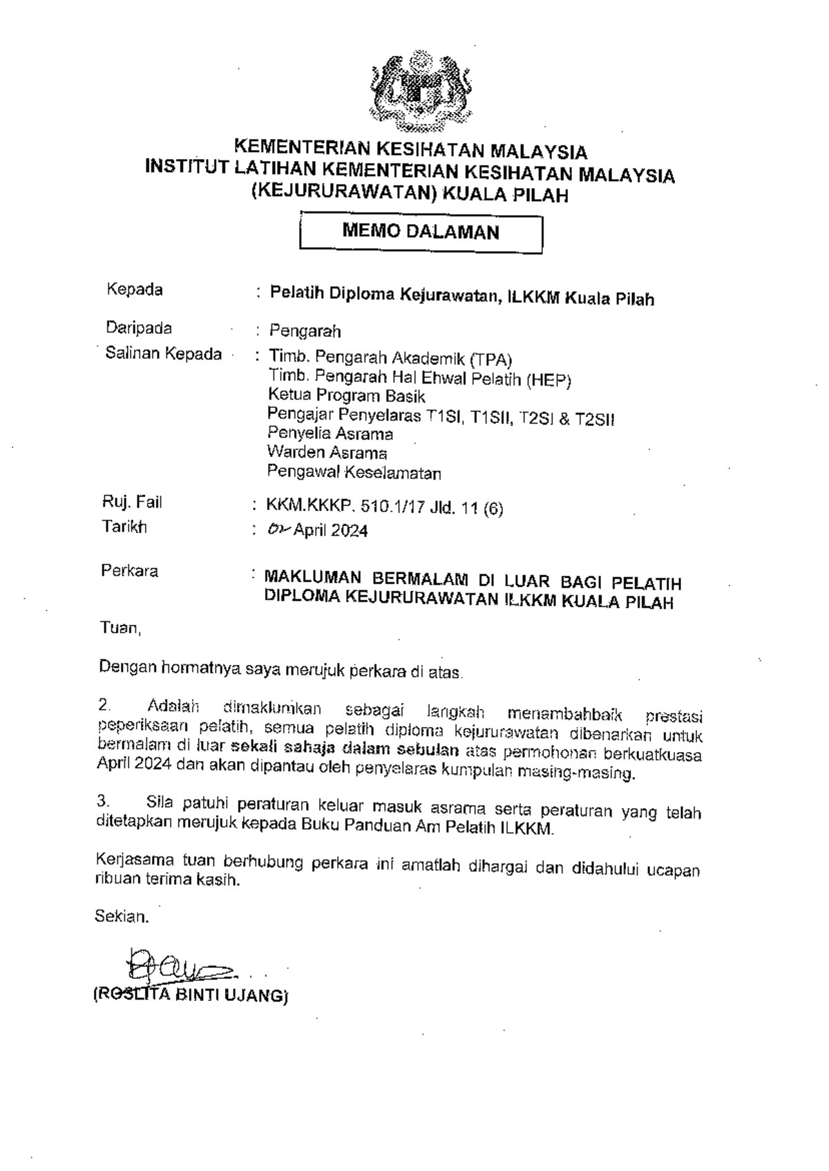 Memo Pemakluman Bermalam di Luar-1 - Computer Science - Studocu