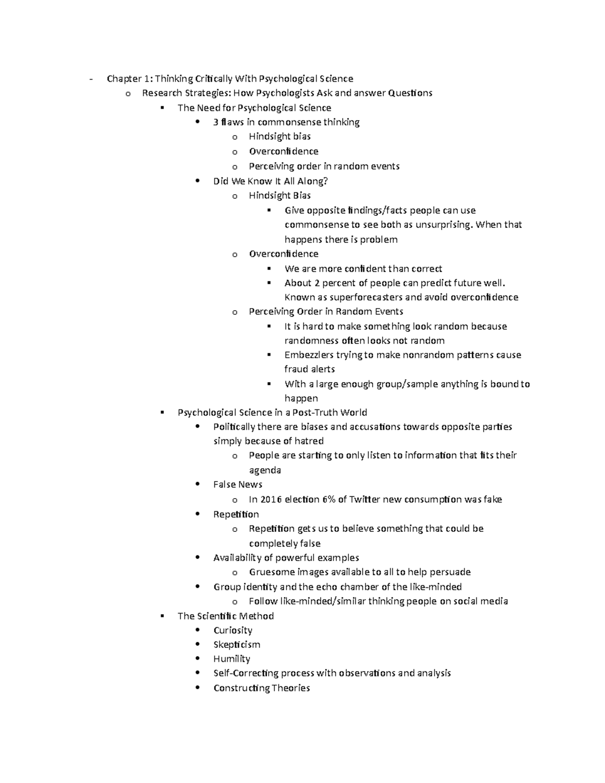Chapter 1 Notes - Chapter 1: Thinking Critically With Psychological ...