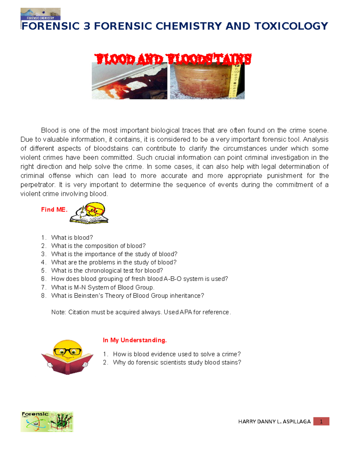 Blood-AND- Bloodstains- Activity - FORENSIC 3 FORENSIC CHEMISTRY AND ...