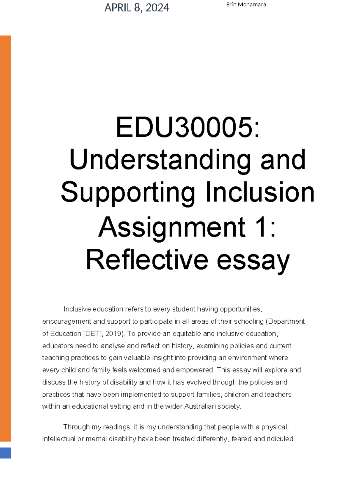 EDU30005 Understanding and Supporting Inclusion Assignment 1 ...