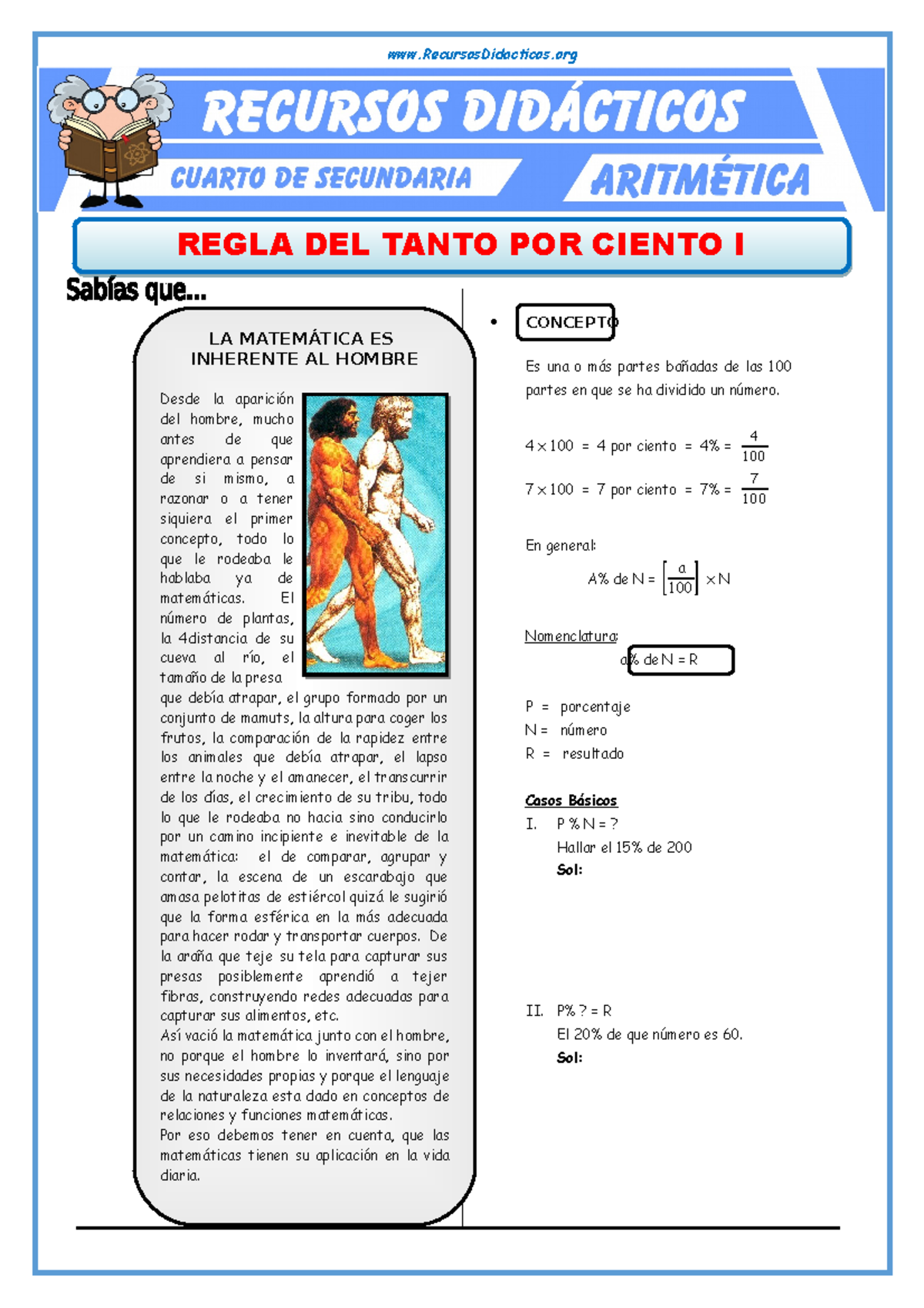 Ejercicios del Tanto por Ciento para Cuarto de Secundaria - REGLA DEL ...