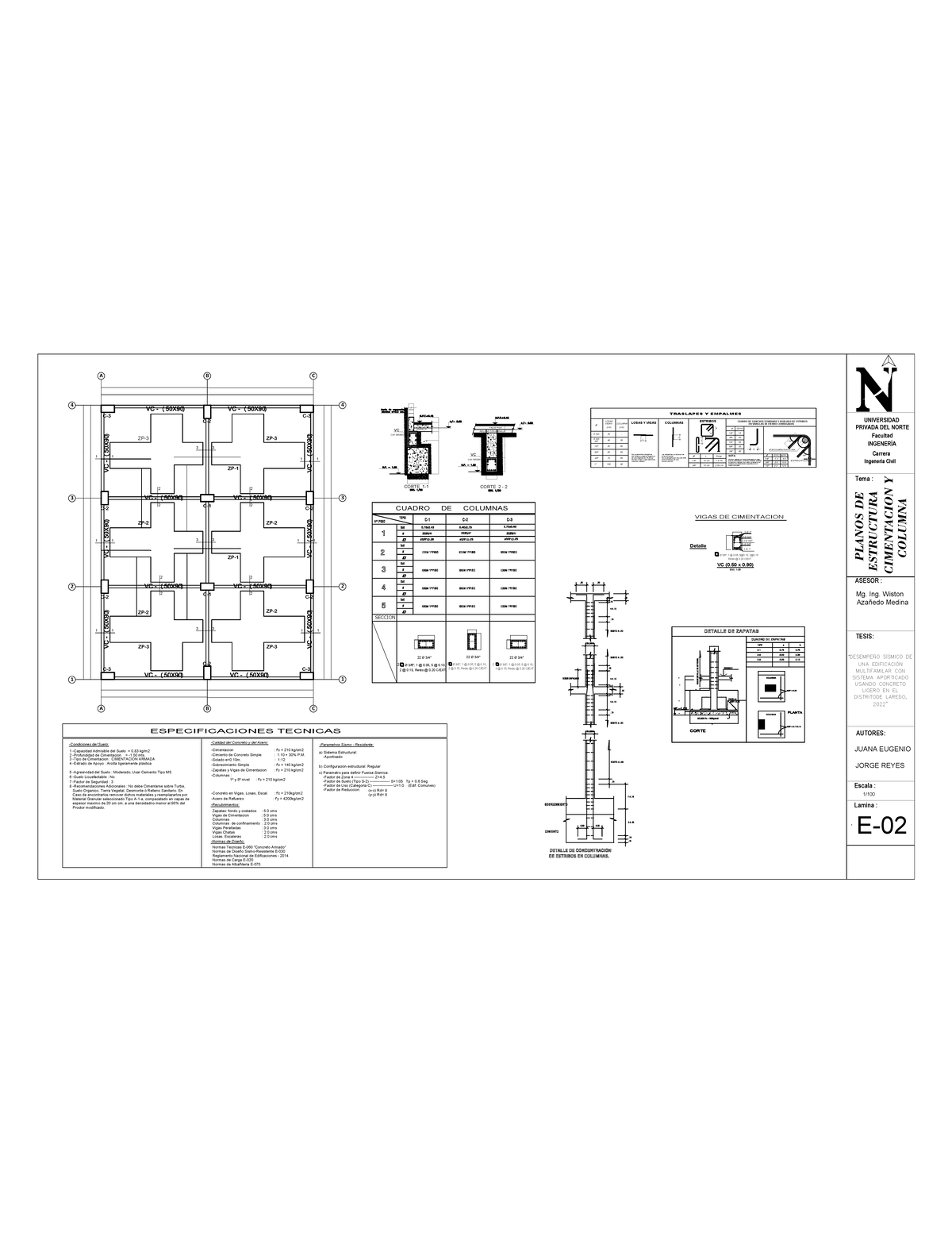 Plano Estructural Cimentacion Y Columna BN2 - C-1 C- C-2 C- C-2 C- C- C ...