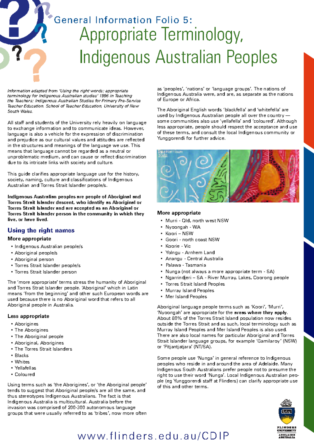 Appropriate Terminology Task 5 - Information adapted from ‘Using the ...
