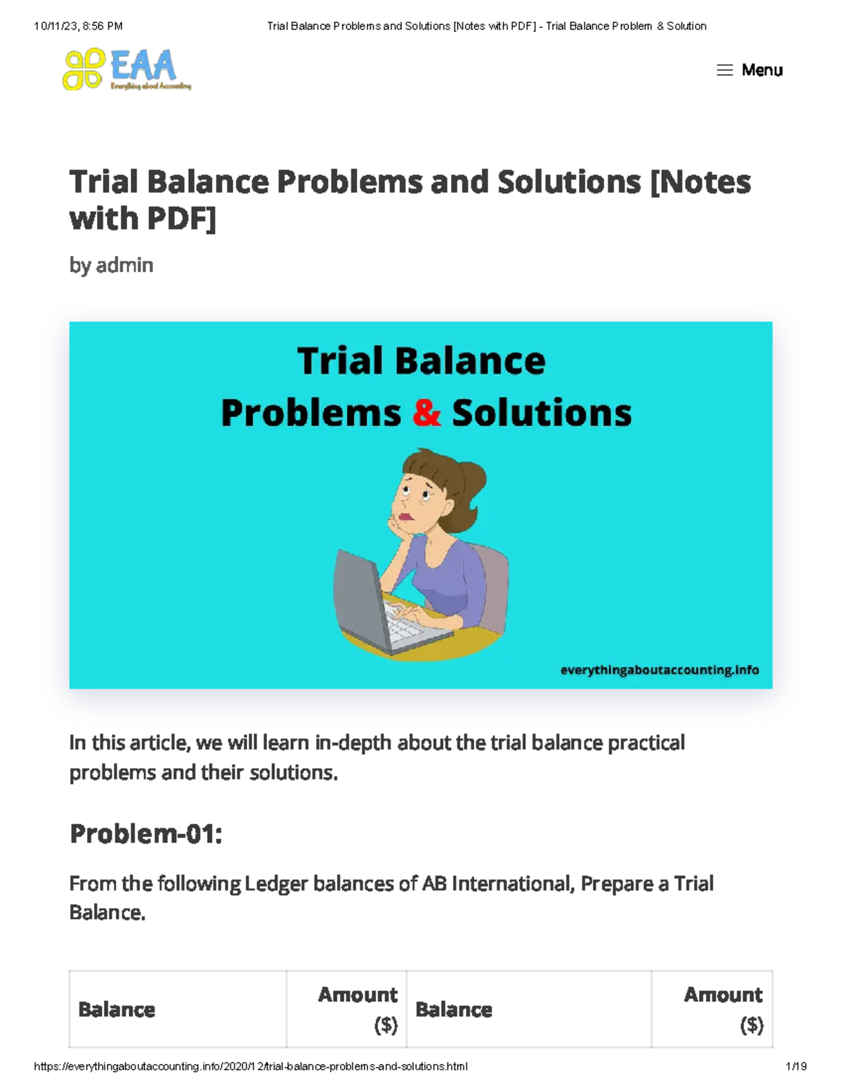 Trial Balance Problems and Solutions [Notes with PDF] - Trial Balance ...