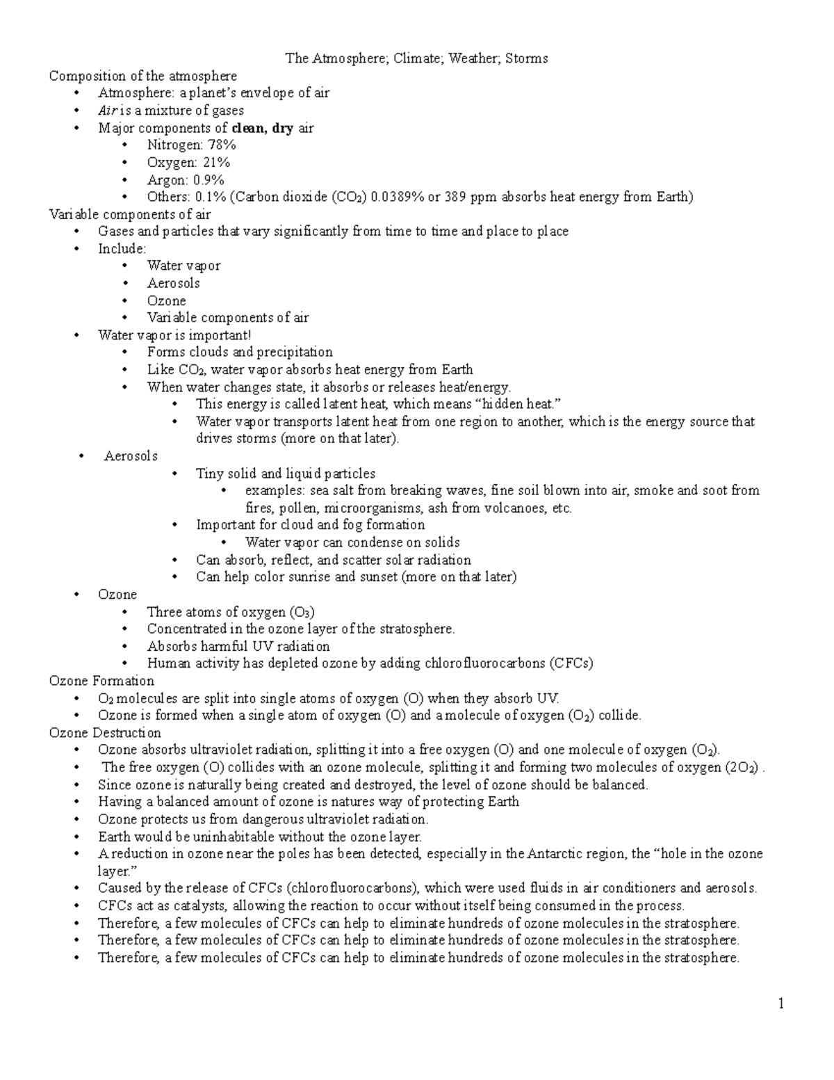 Notes Atmosphere - The Atmosphere; Climate; Weather; Storms Composition ...