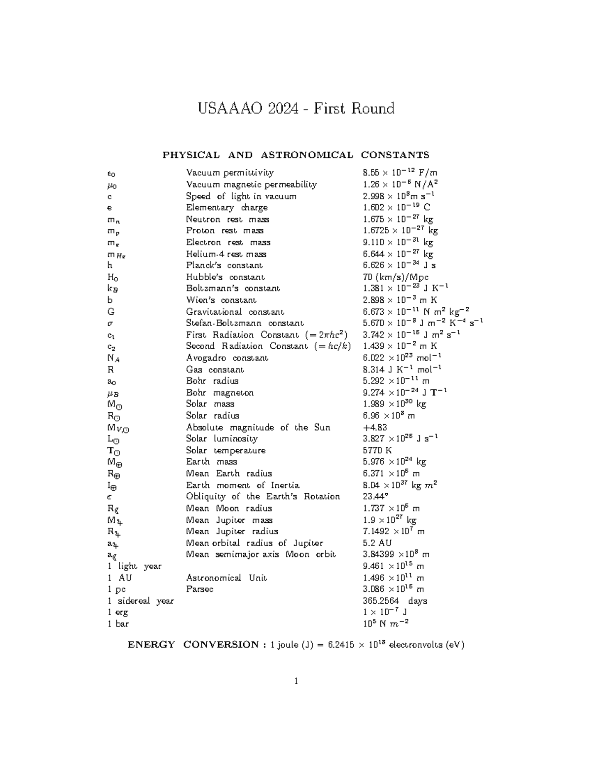 Usaaao First Exam 2024 TOC - USAAAO 2024 - First Round PHYSICAL AND ...