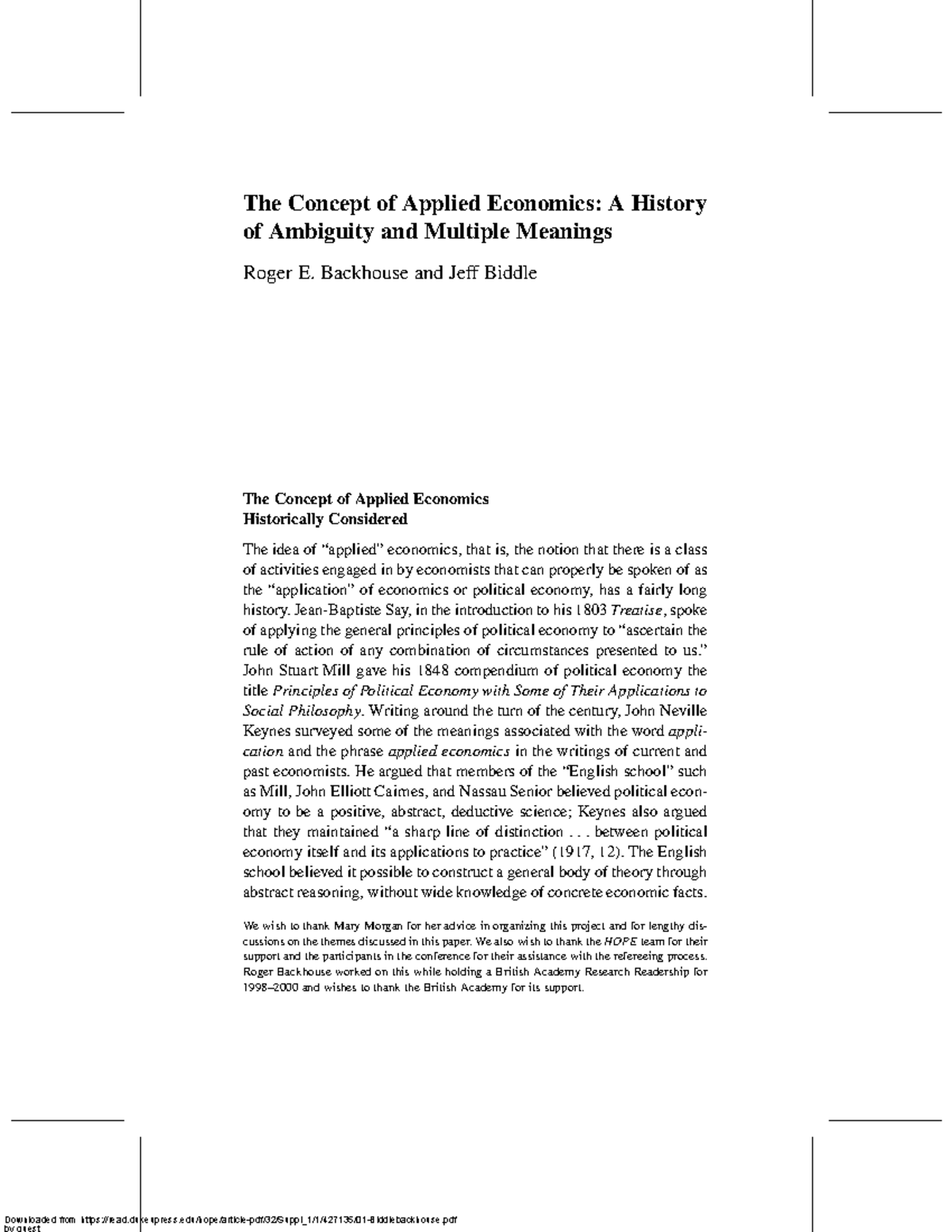 The Concept of Applied Economics: A History of Ambiguity and Multiple ...