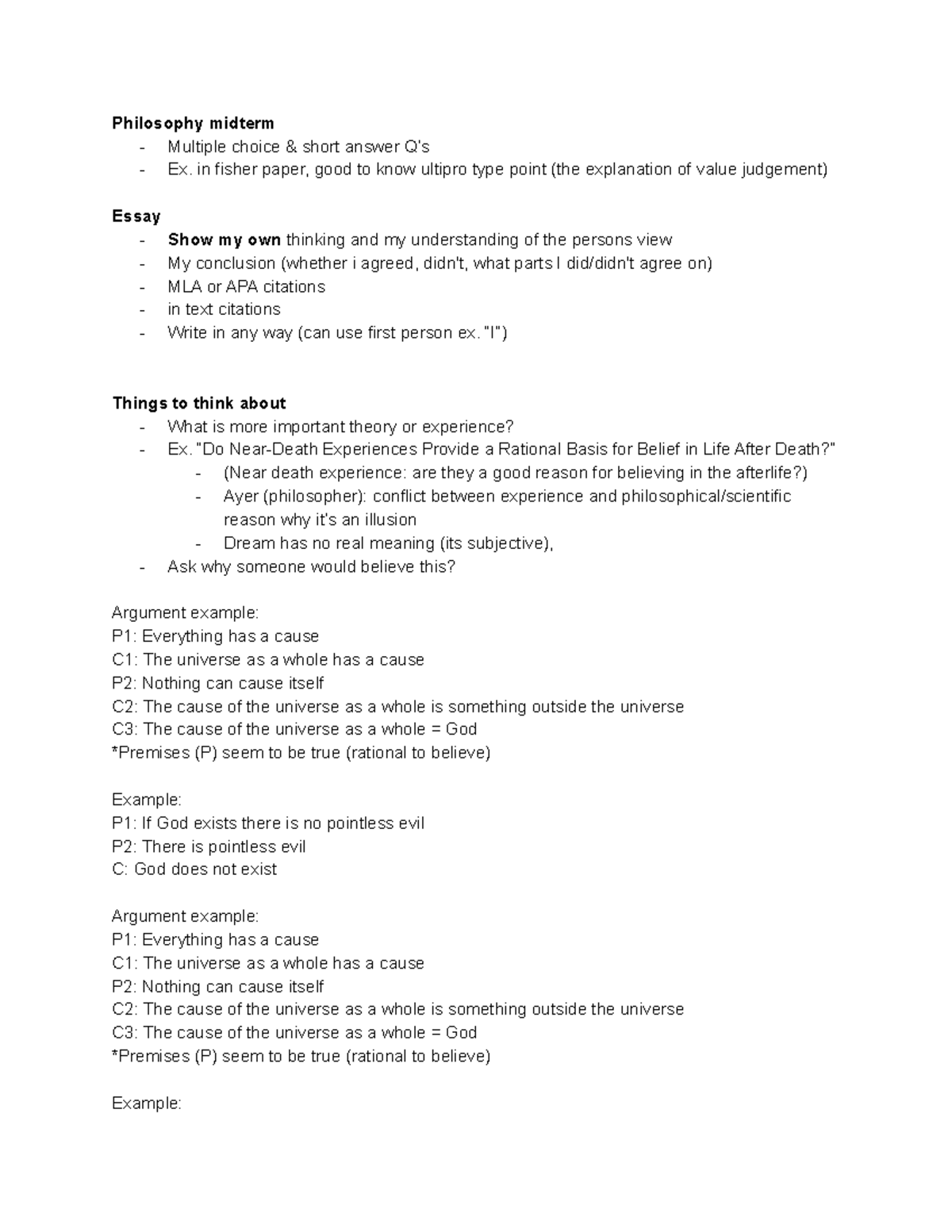 Philosophy exam - Lecture notes 3 - Philosophy midterm - Multiple ...