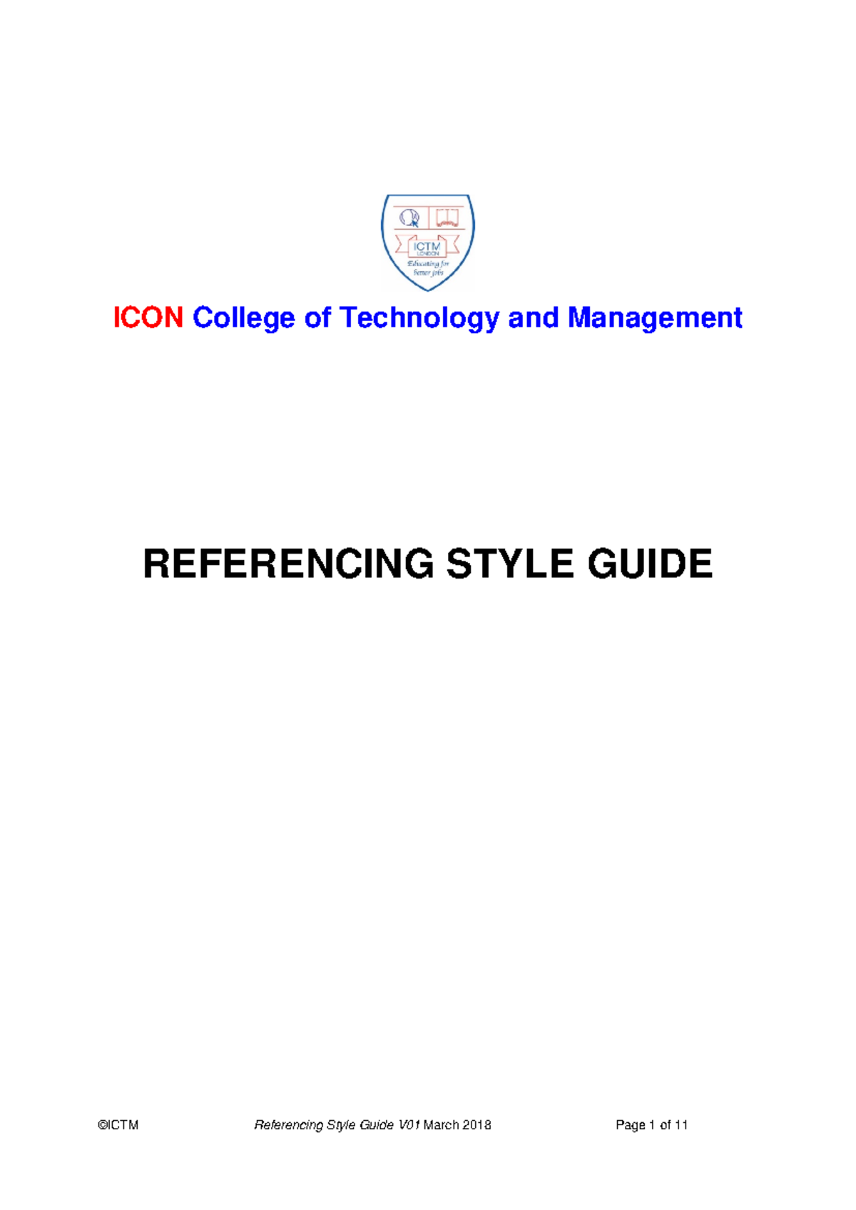 CH-ICON Harvard Referencing March 2018 - ICON College of Technology and ...