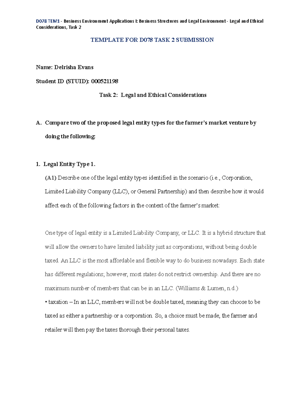 D078 Task 2 - Task 2 - D078 TEM1 - Business Environment Applications I ...