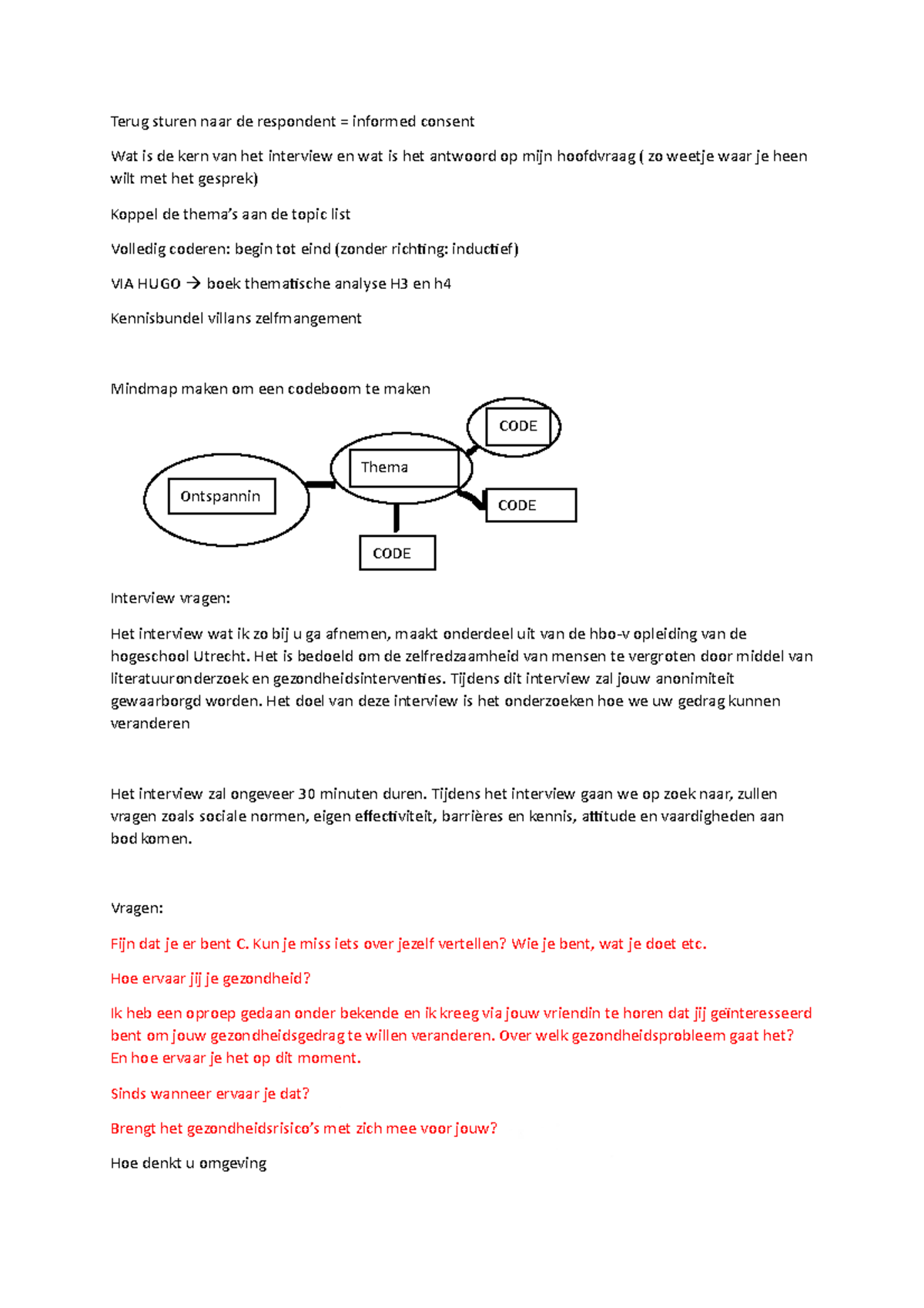 Aantekeningen en interview vragen - Terug sturen naar de respondent ...