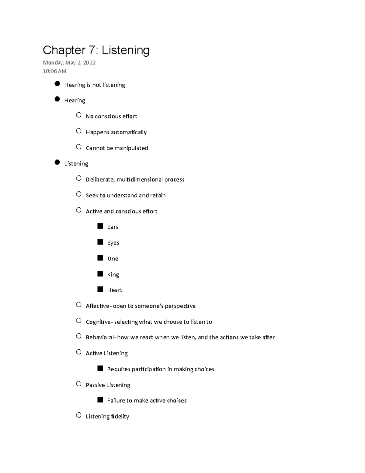 Chapter 7 - Listening - Chapter 7: Listening Monday, May 2, 2022 10:06 ...