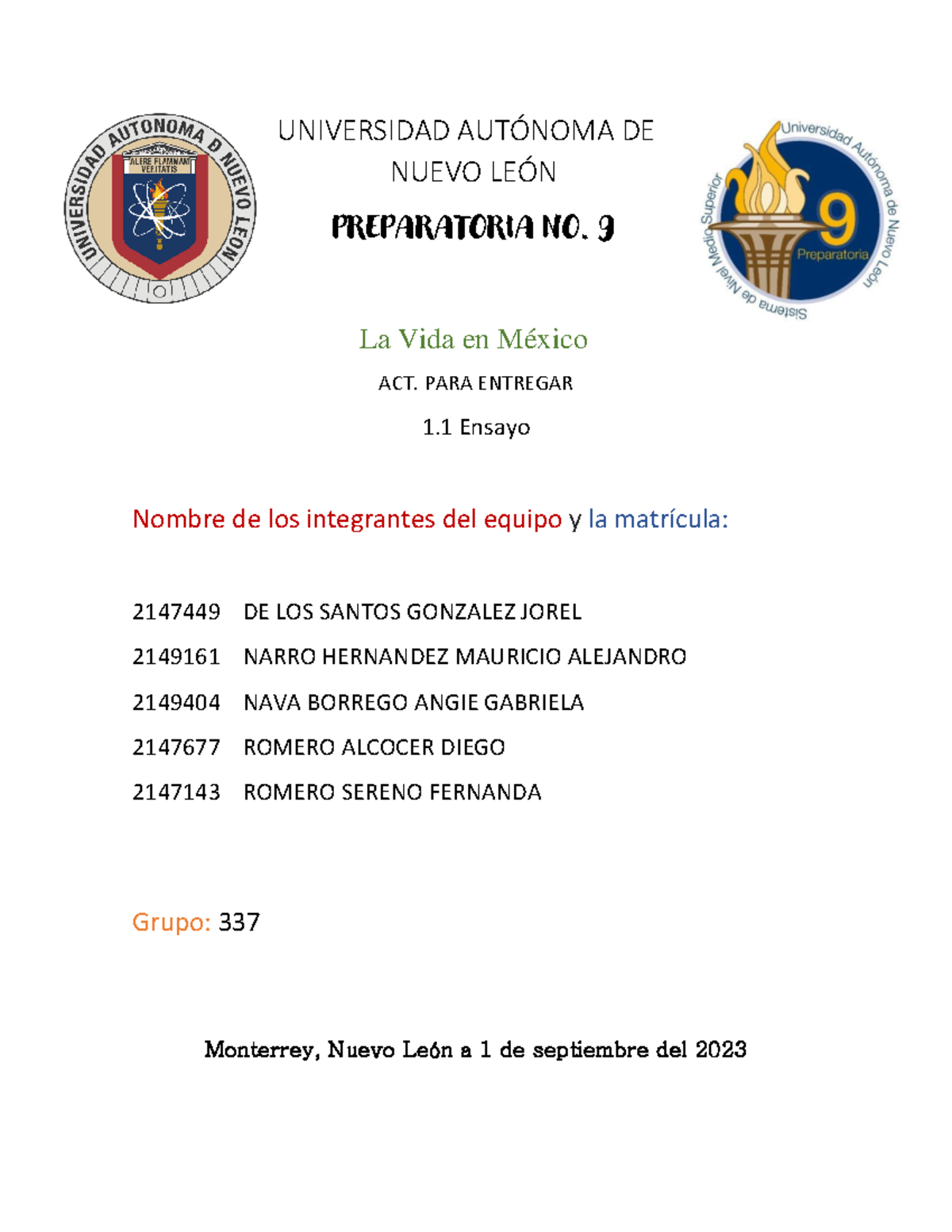1.1 Ensayo (La Vida en México) Evidencia de Aprendizaje - UNIVERSIDAD AUT”NOMA DE NUEVO LE”N ...