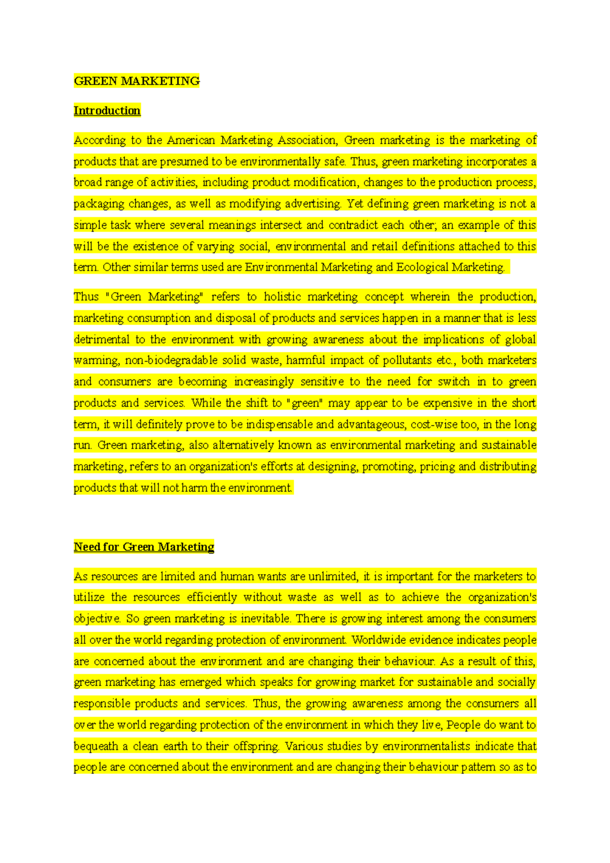 Green Marketing Green Marketing BBA LLB NOTES FOR STUDENTS - GREEN ...