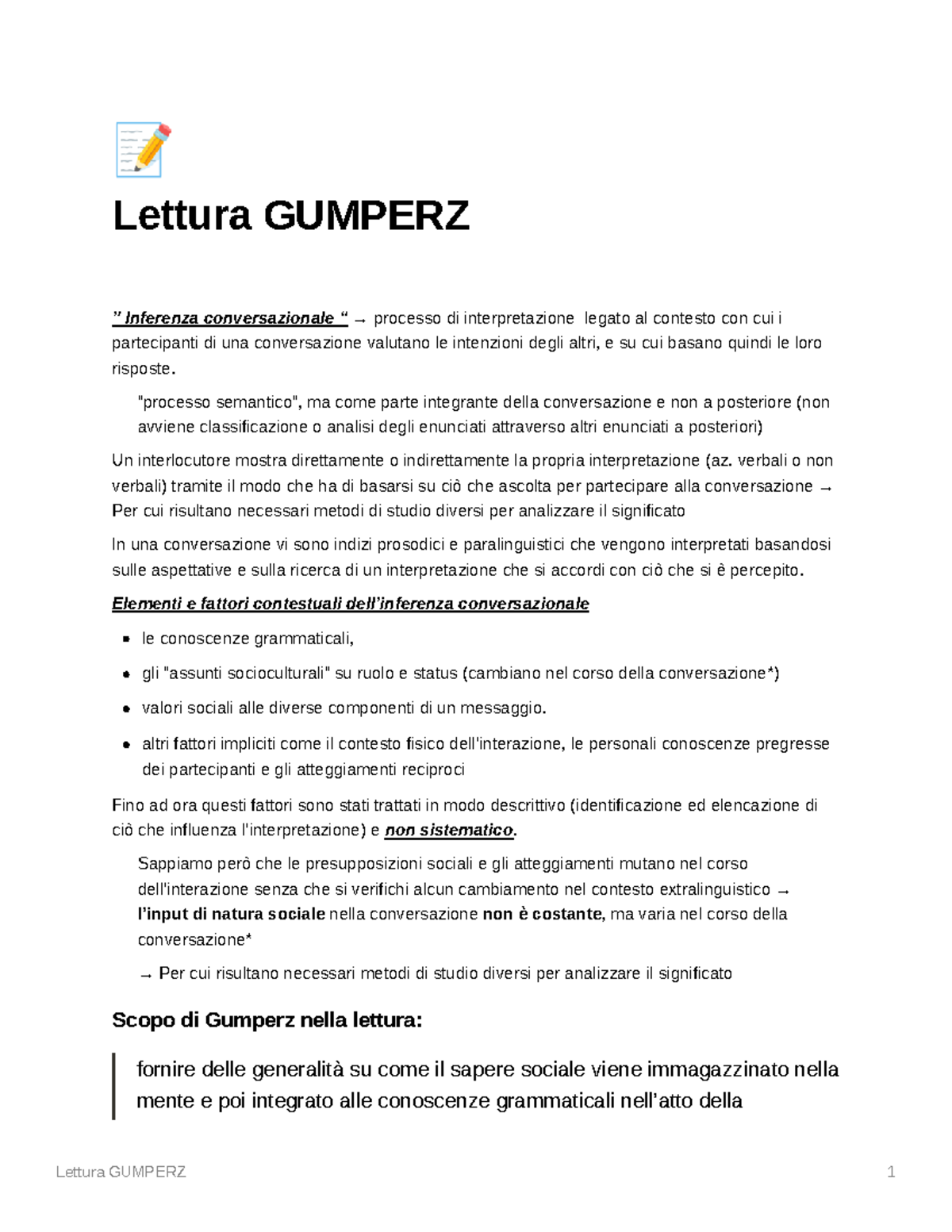 Lettura Gumperz (Riassunto) - Sociolinguistica i - UniRoma3 - Studocu