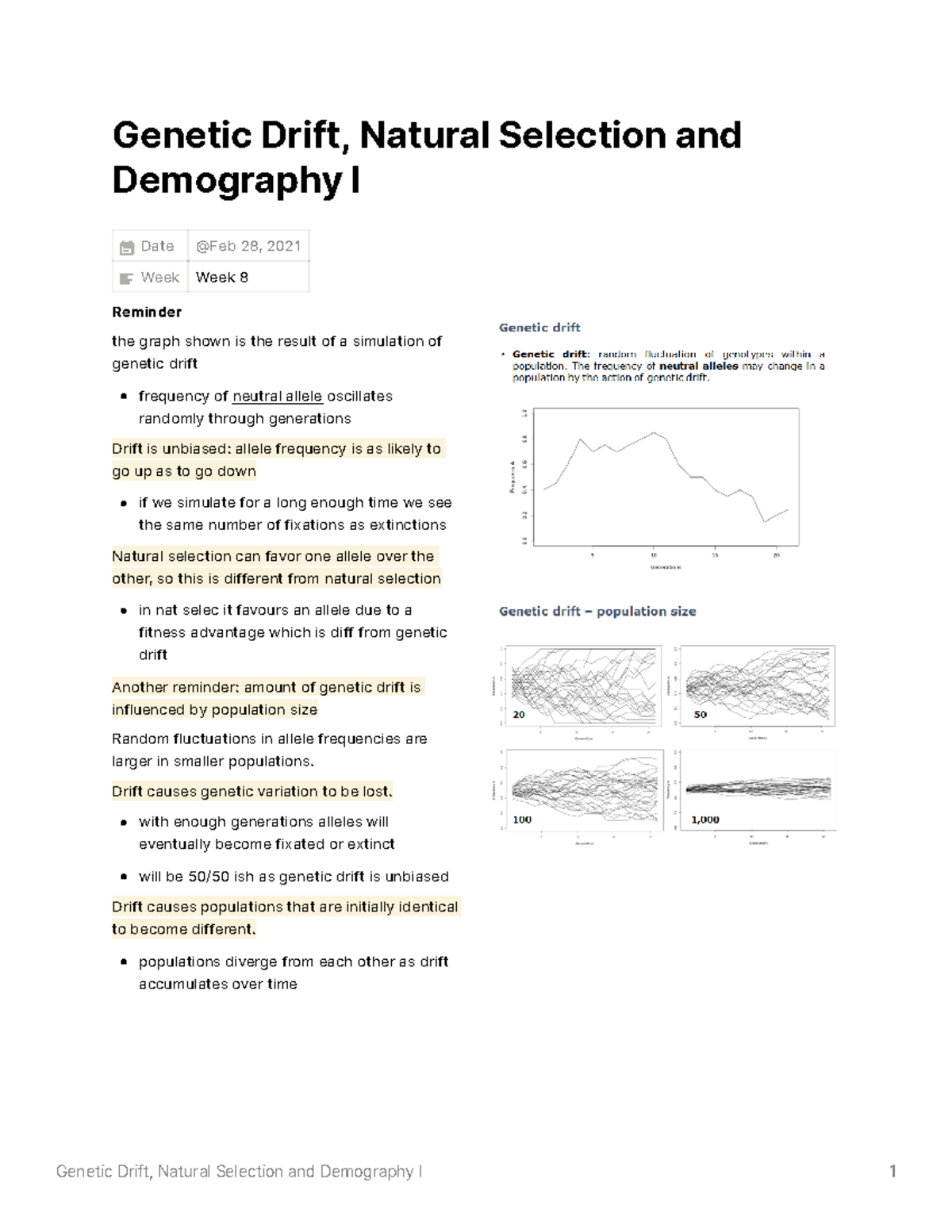 Genetic Drift Natural Selection and Demography I - Genetic Drift ...