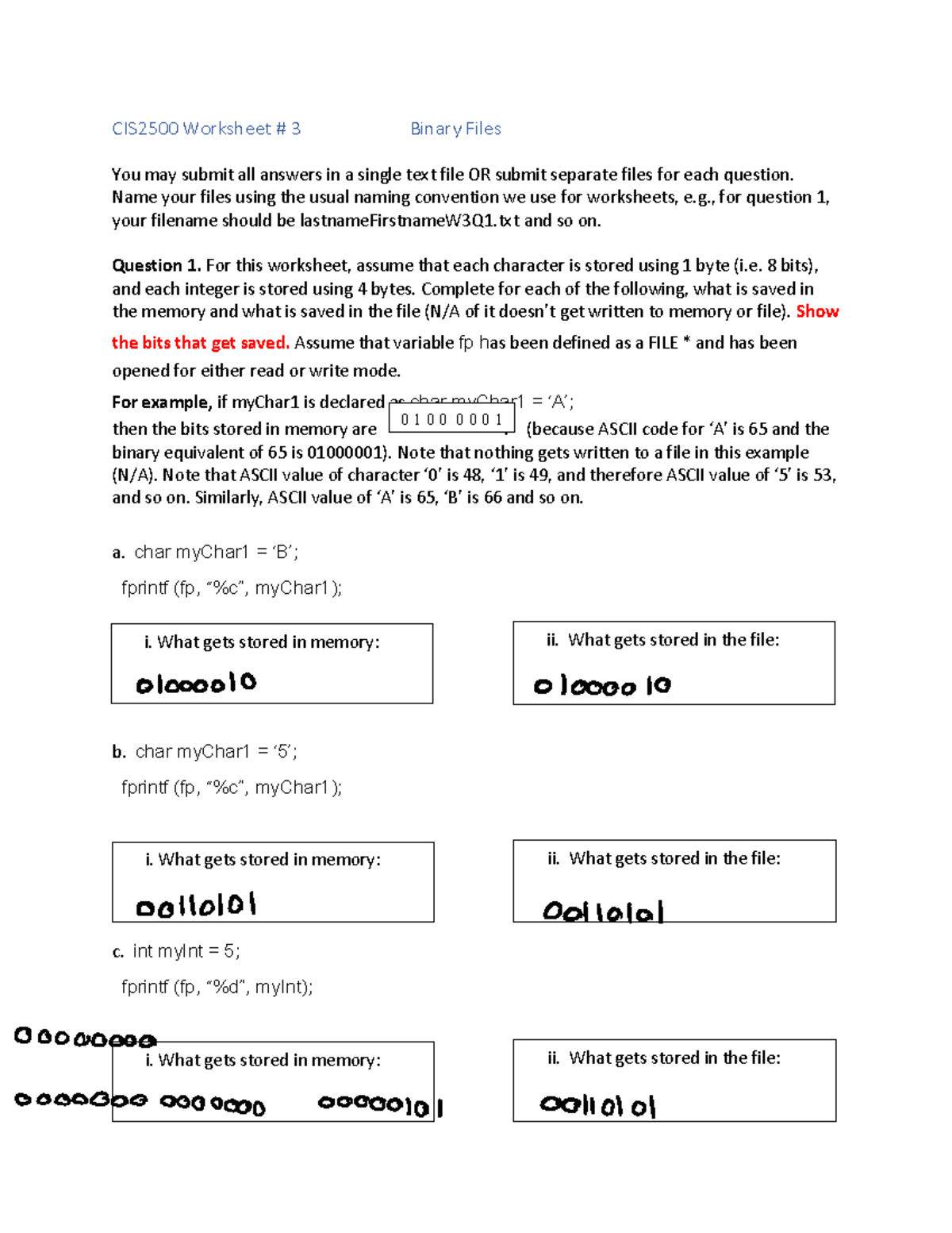 Worksheet 3-2 - CIS2500 Worksheet # 3 Binary Files You may submit all answers in a single text ...