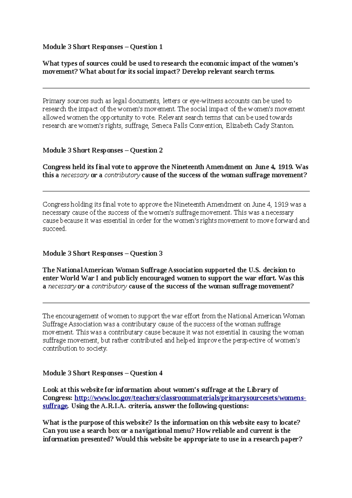 HIS 200 Applied History Module 3 short responses - Module 3 Short ...