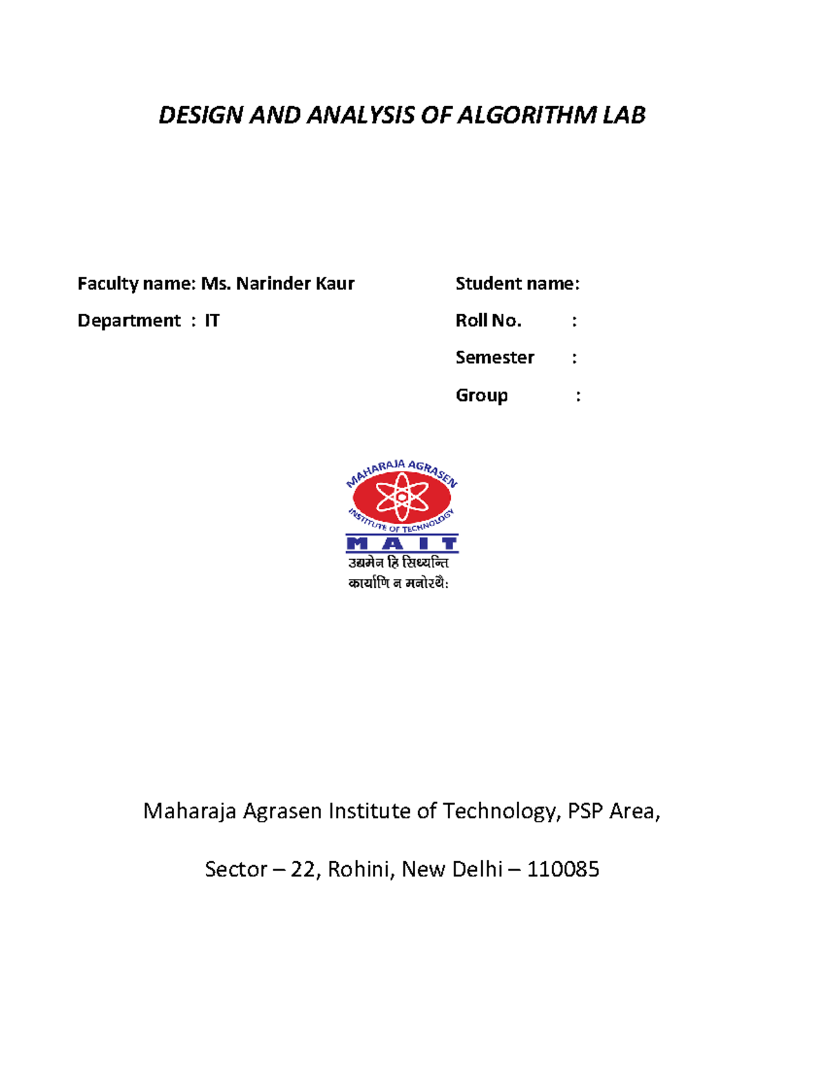 DAA Starting Pages WITH Index - DESIGN AND ANALYSIS OF ALGORITHM LAB ...
