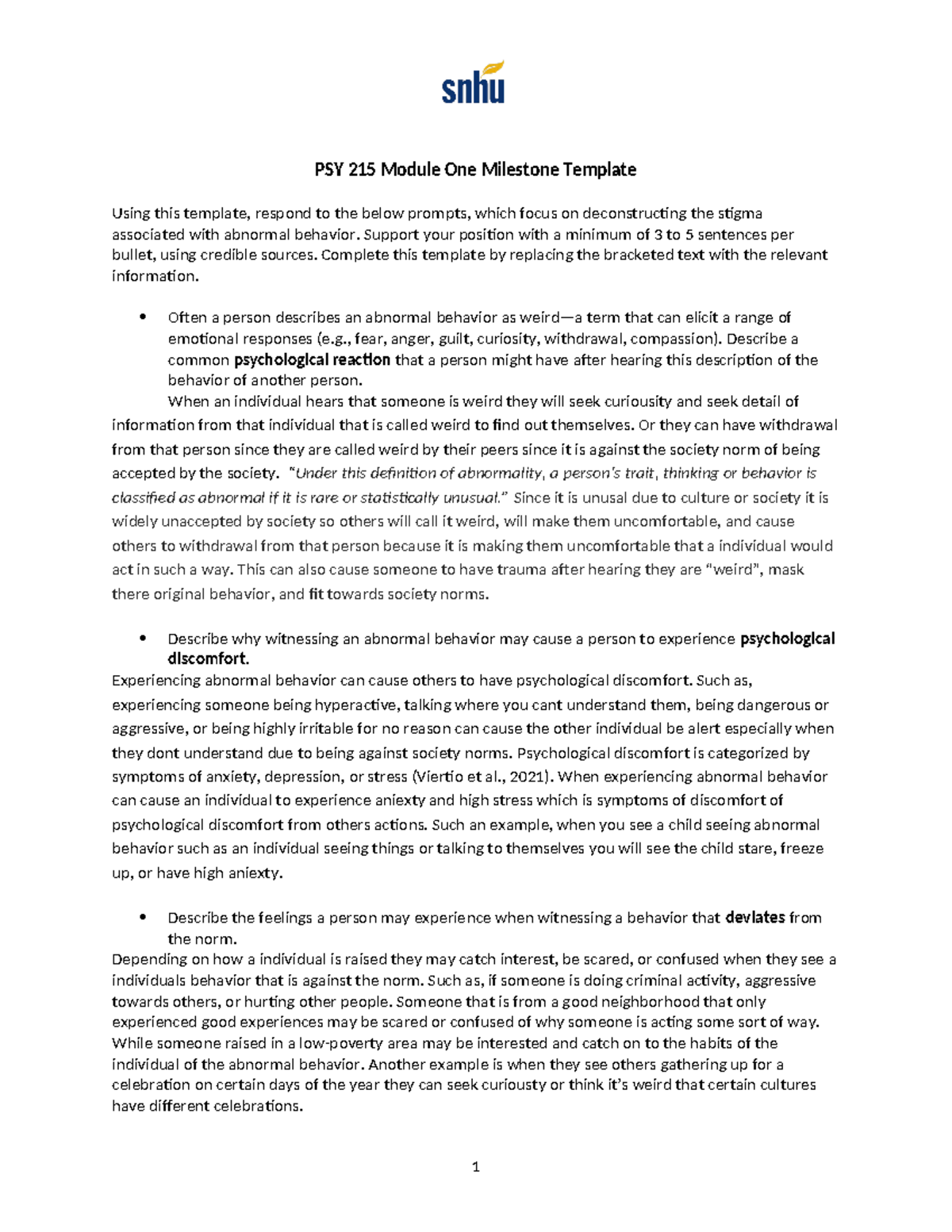 Psy 215 Module One Milestone Template Psy 215 Module One Milestone Template Using This