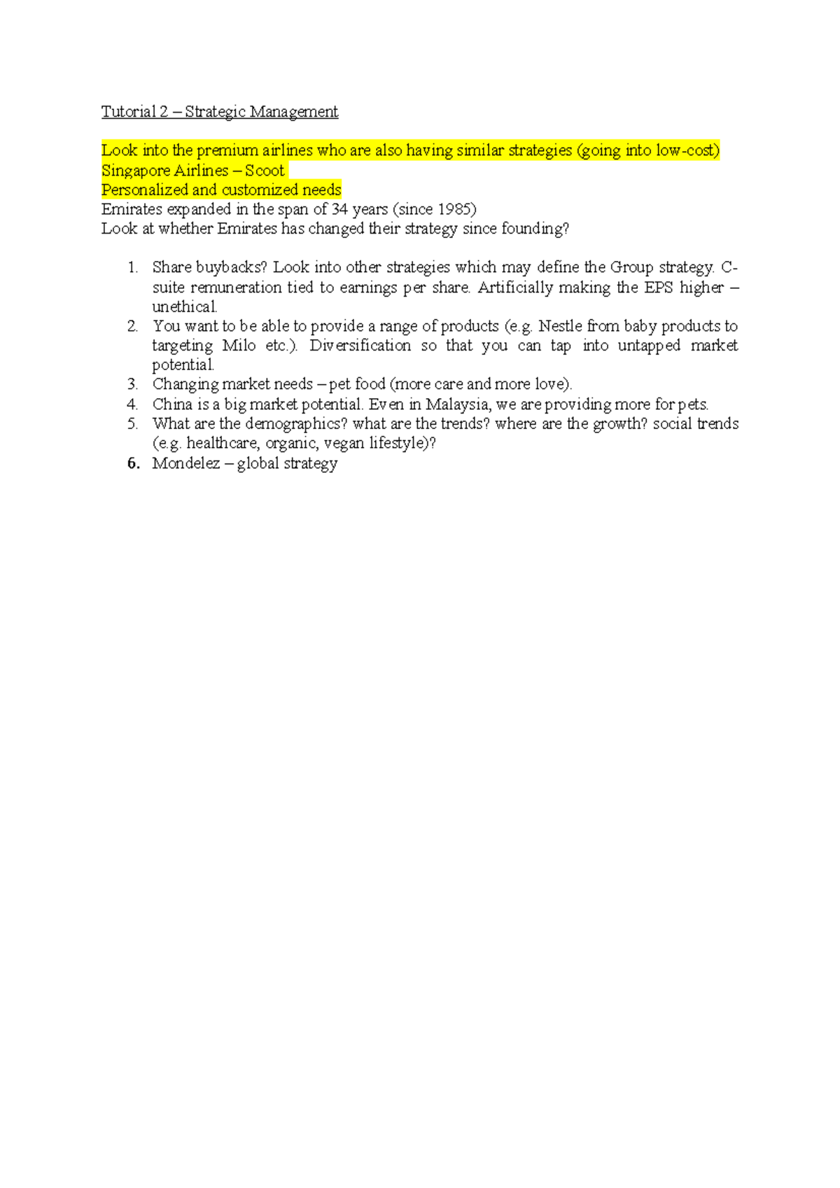 Tutorial 2 - Strategic Management - Tutorial 2 – Strategic Management ...