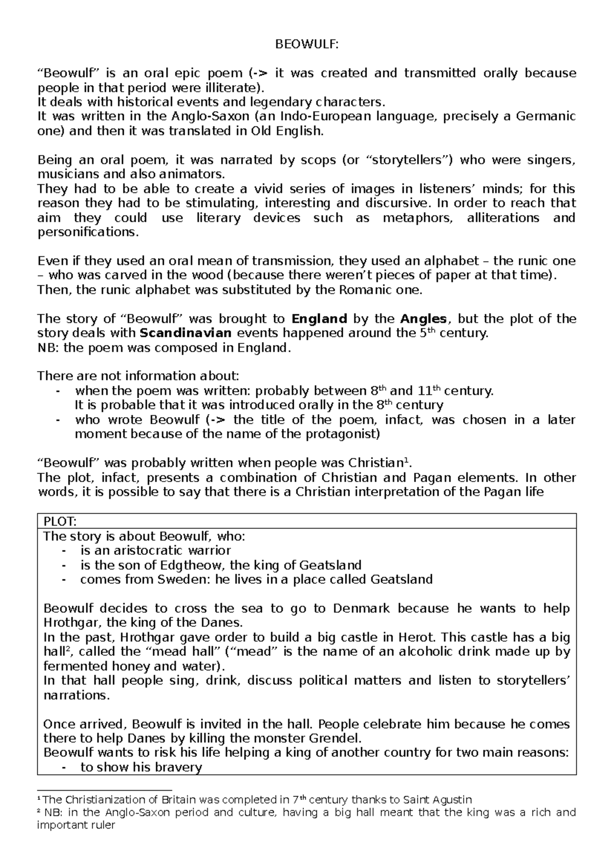 Riassunto di Beowulf - BEOWULF: “Beowulf” is an oral epic poem (-> it ...