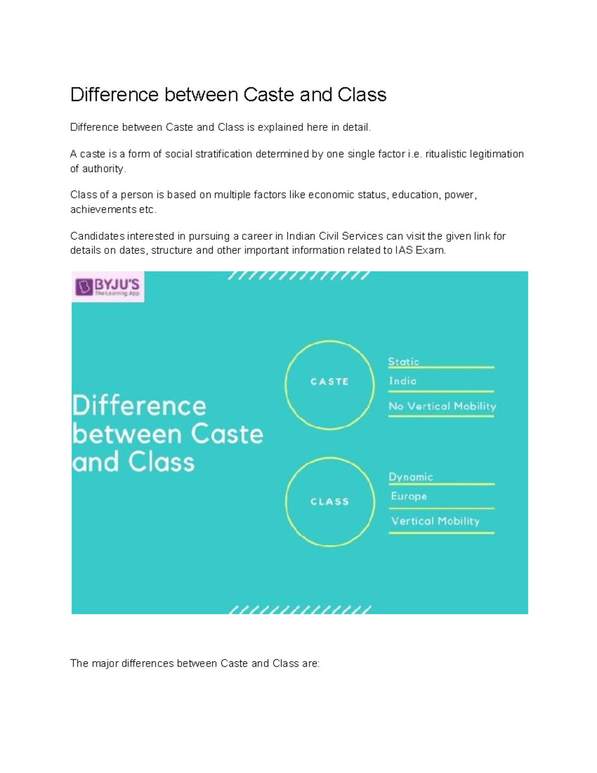 Difference between Caste and Class 1 - Difference between Caste and Class Difference between ...
