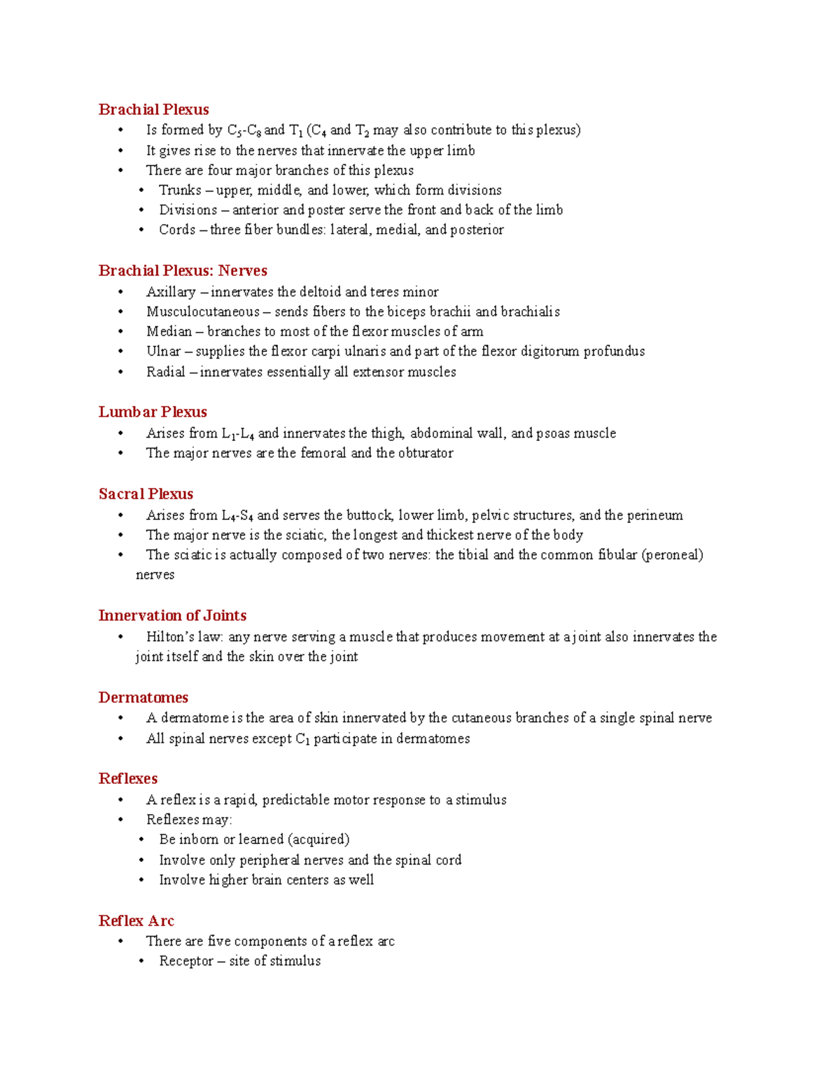Peripheral Nervous System (PNS) - Brachial Plexus • Is formed by C 5 -C ...