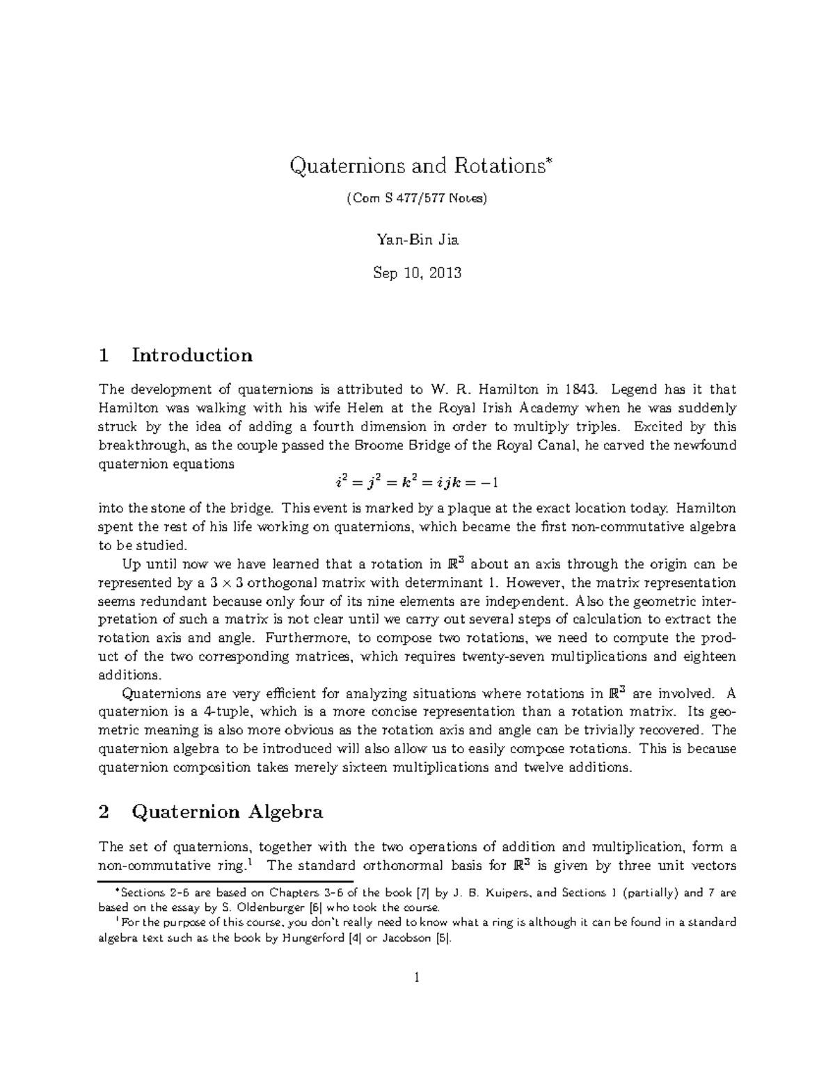 Acerca de cuaterniones de Hamilton - Quaternions and Rotations ∗ (Com S ...