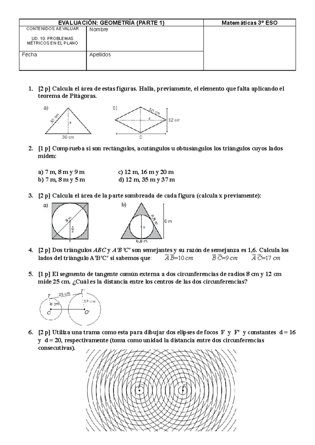 MAT.3º ESO UC 10 EV - EJEMPLO EXÁMEN - EVALUACIÓN: GEOMETRÍA (PARTE 1) Matemáticas 3º ESO ...