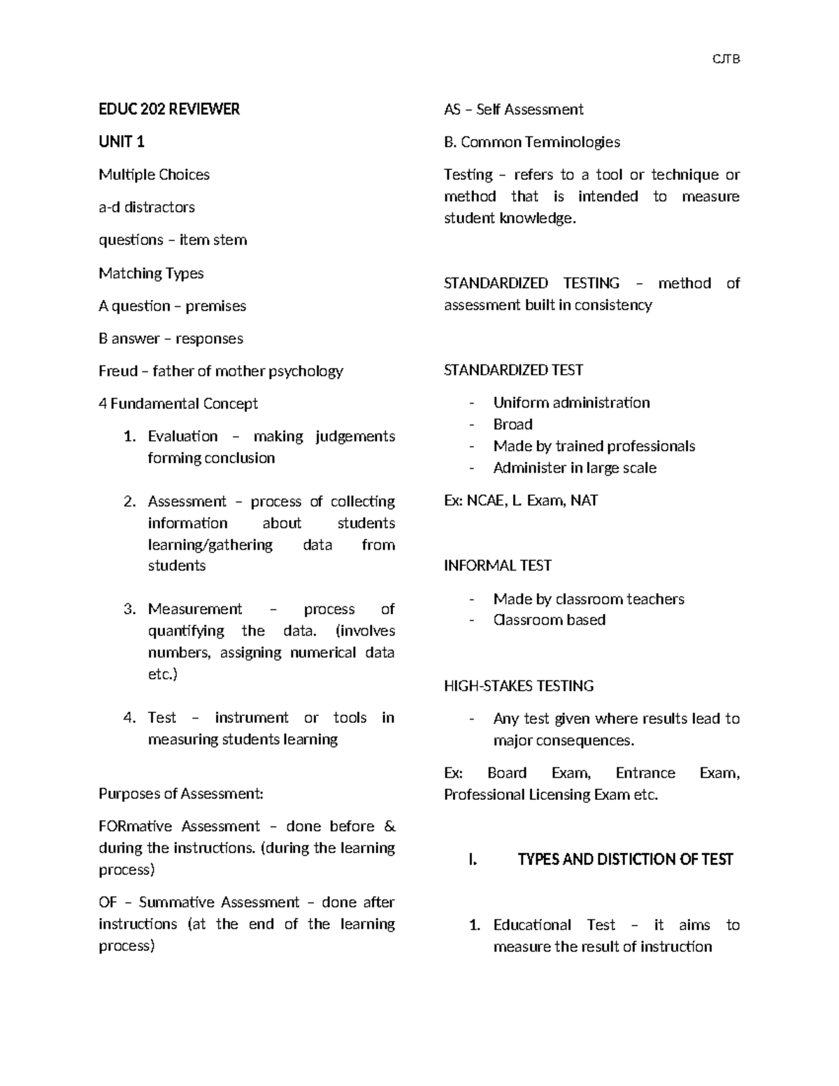 EDUC 202 Reviewer - EDUC 202 REVIEWER UNIT 1 Multiple Choices a-d ...