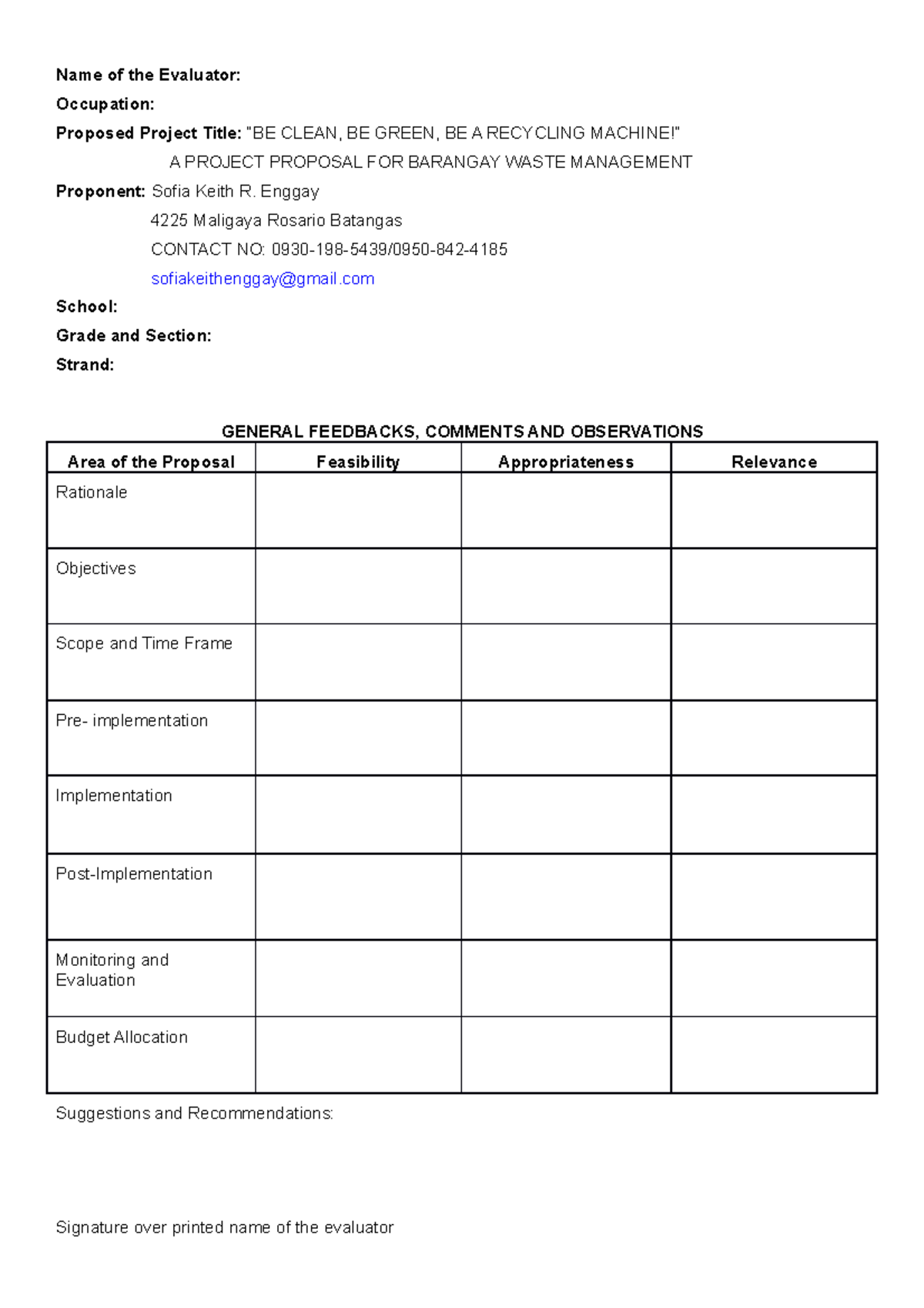 Evaluator - dsfc - Name of the Evaluator: Occupation: Proposed Project ...