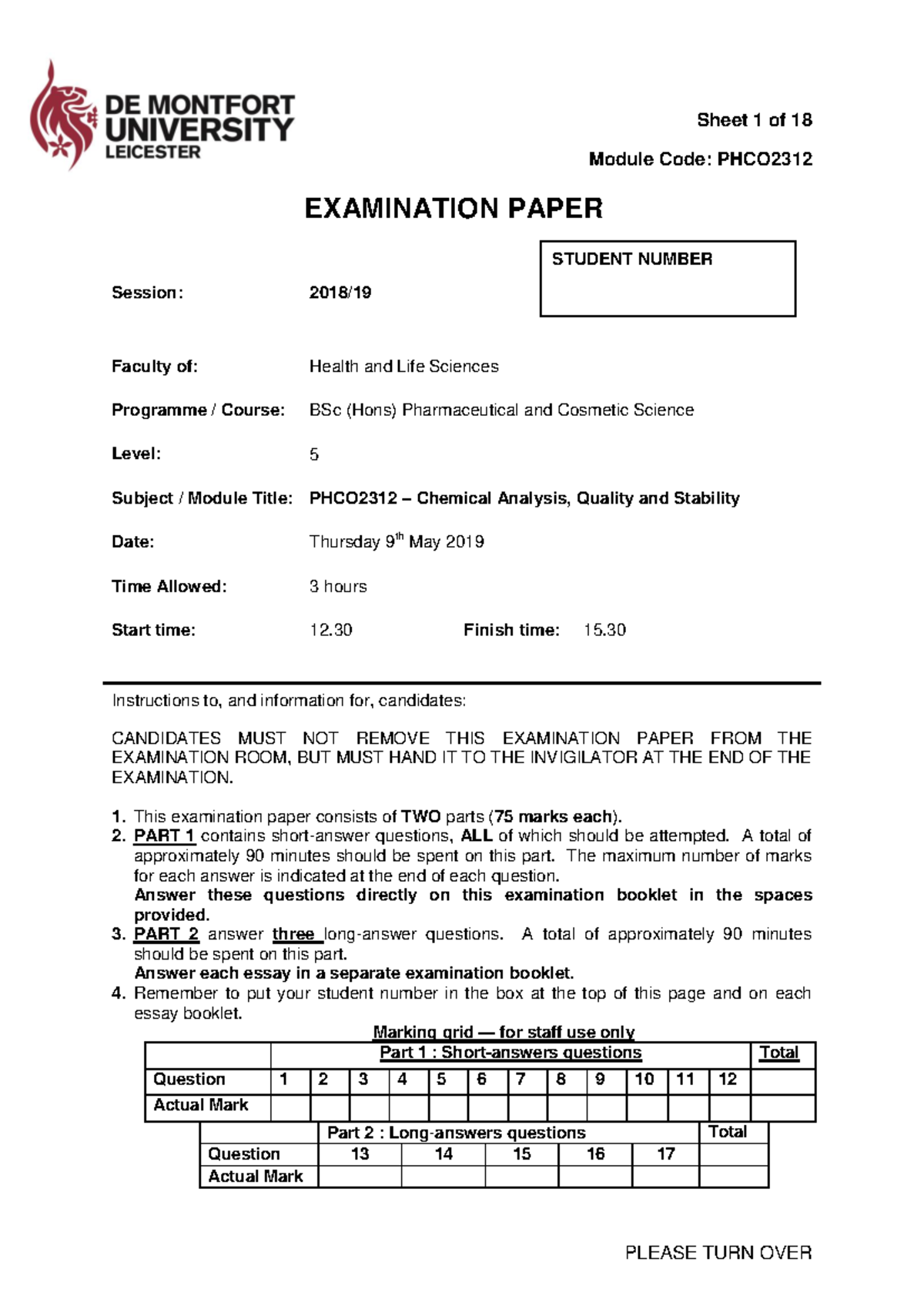 PHCO2312 Final MAY Draft Exam Paper 2018-2019 - Module Code: PHCO ...