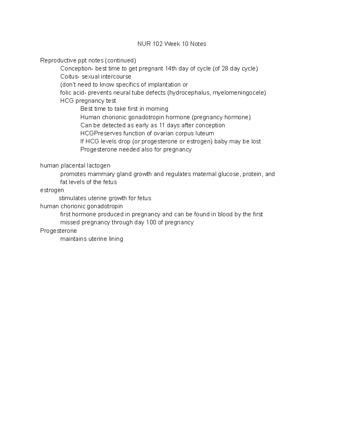 NUR 102 Week 10 Notes - NUR 102 Week 10 Notes Reproductive ppt notes ...