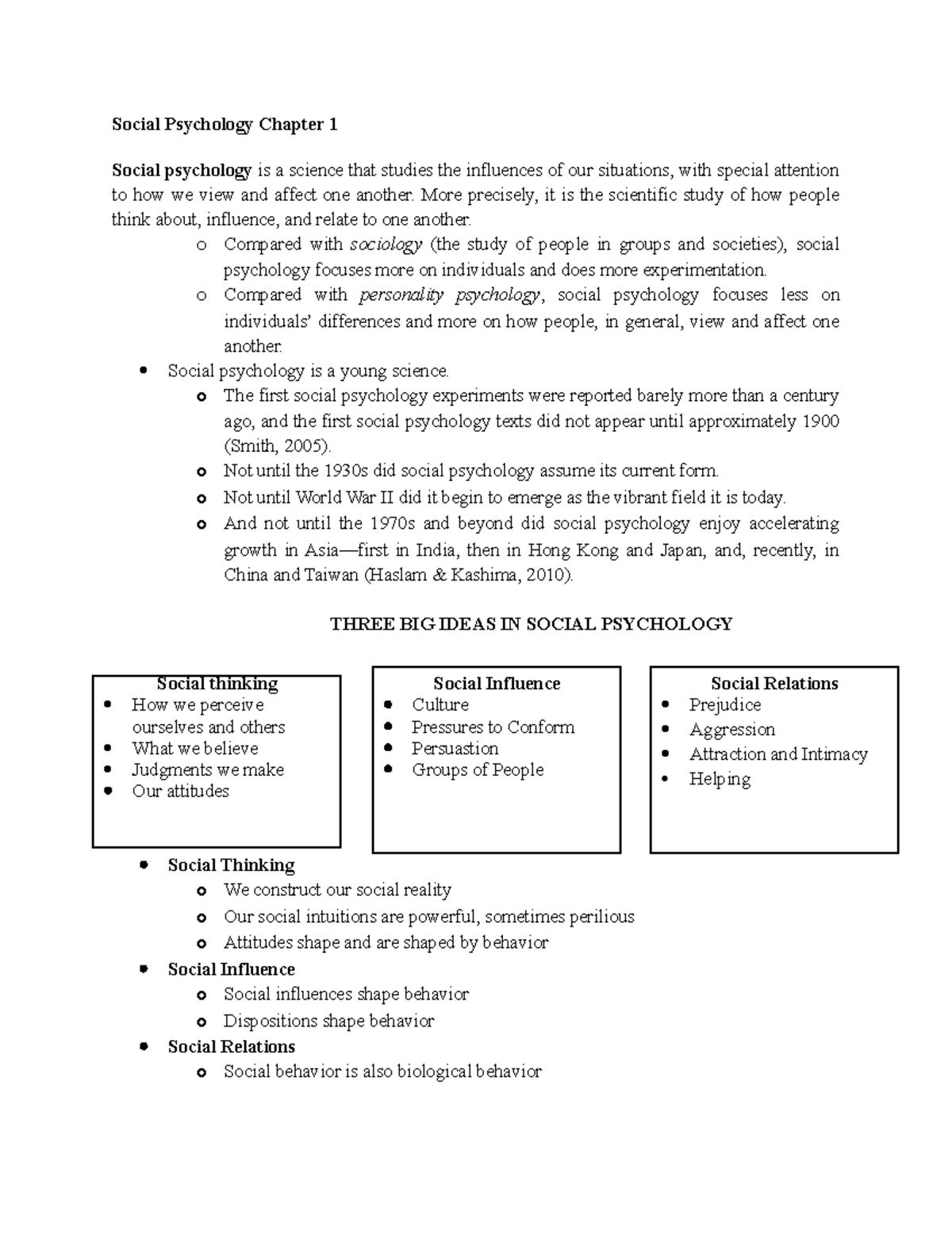 Social Psychology Chapter 1 - Social Influence Culture Pressures to ...