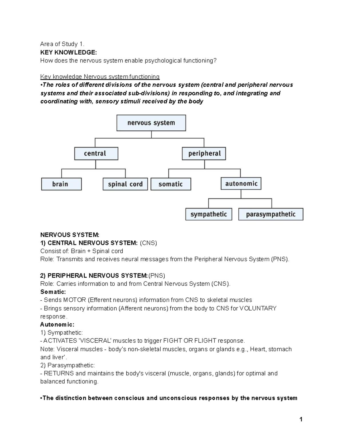 Psychology Notes - Area of Study 1. KEY KNOWLEDGE: How does the nervous ...