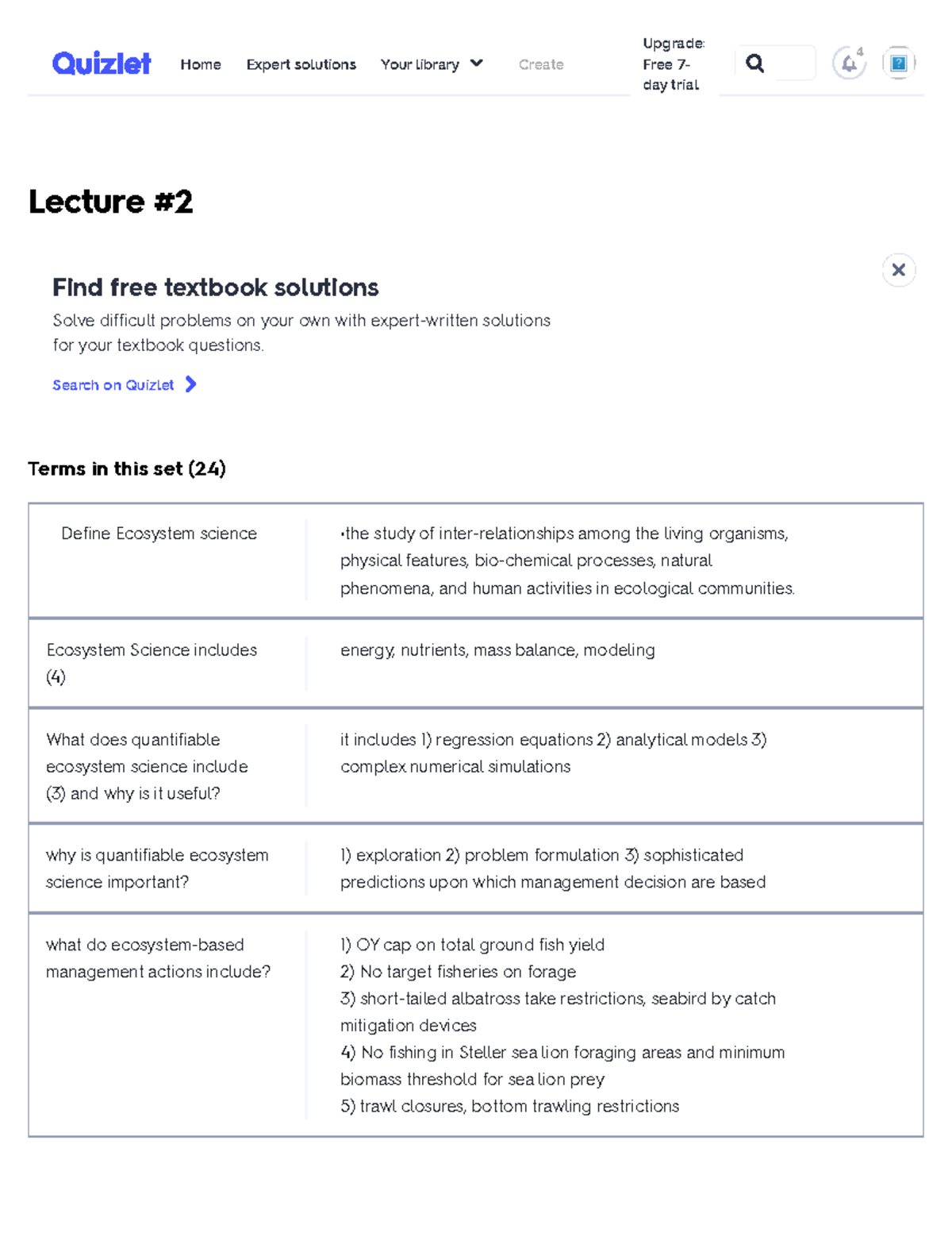 Lecture #2 Flashcards Quizlet - Create Upgrade: Free 7- day trial Home Expert solutions Your ...