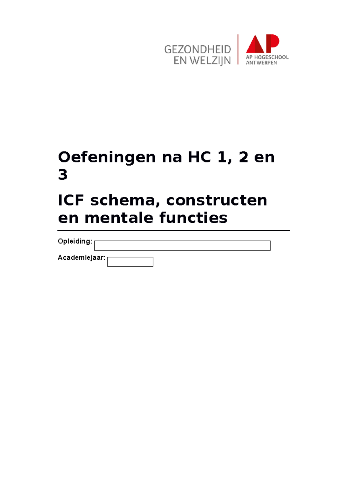 Oefeningen AMH na HC1, 2 en 3 - Oefeningen na HC 1, 2 en 3 ICF schema ...