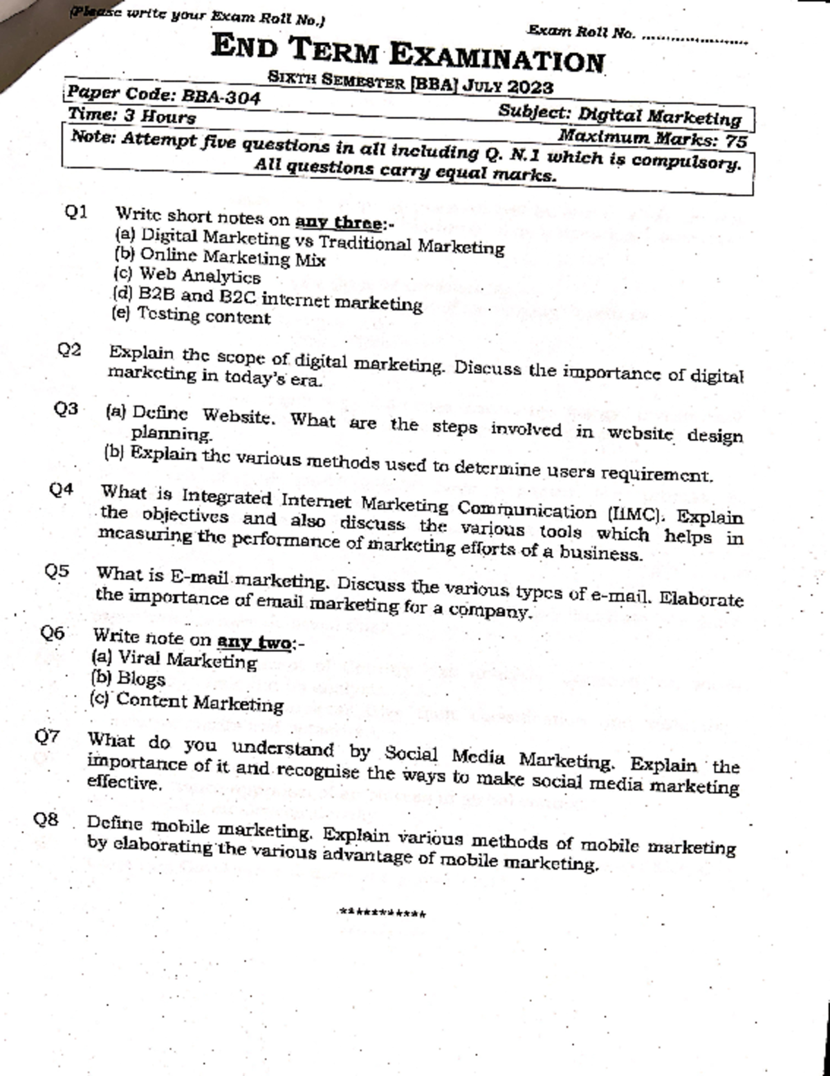 Digital Marketing Previous Year Papers - Studocu