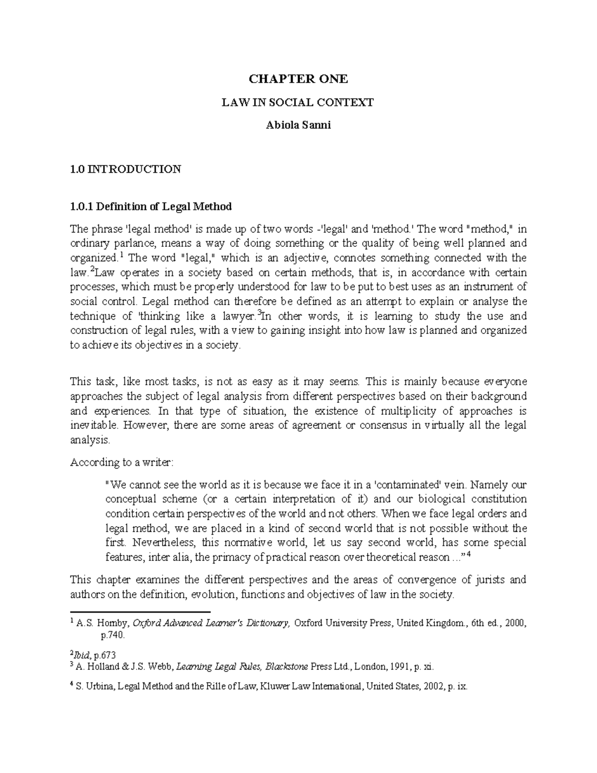 Introduction TO Nigeria Legal Method by Sanni Abiola - CHAPTER ONE LAW ...