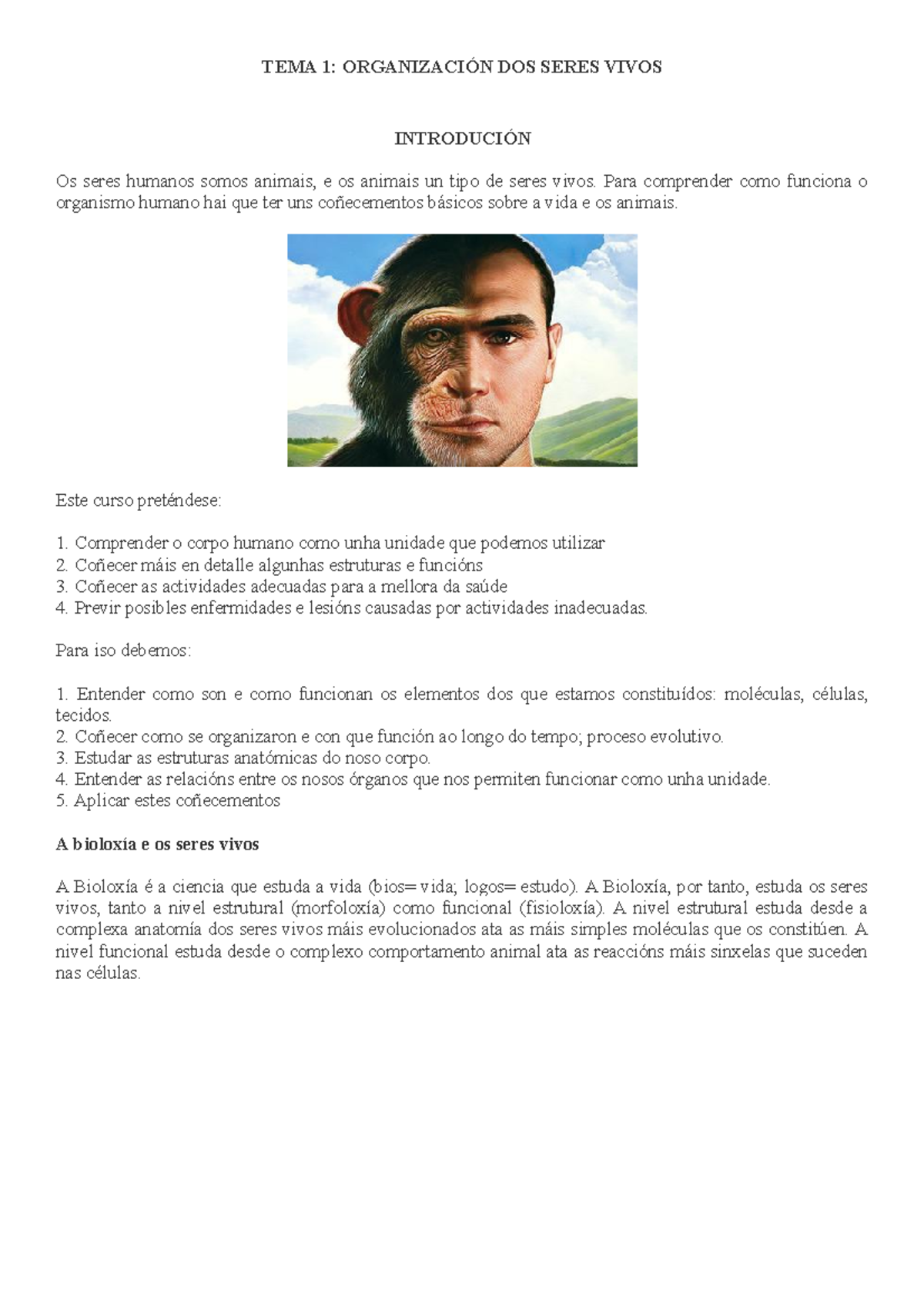 TEMA 1 - Organización dos seres vivos - copia - TEMA 1: ORGANIZACIÓN ...