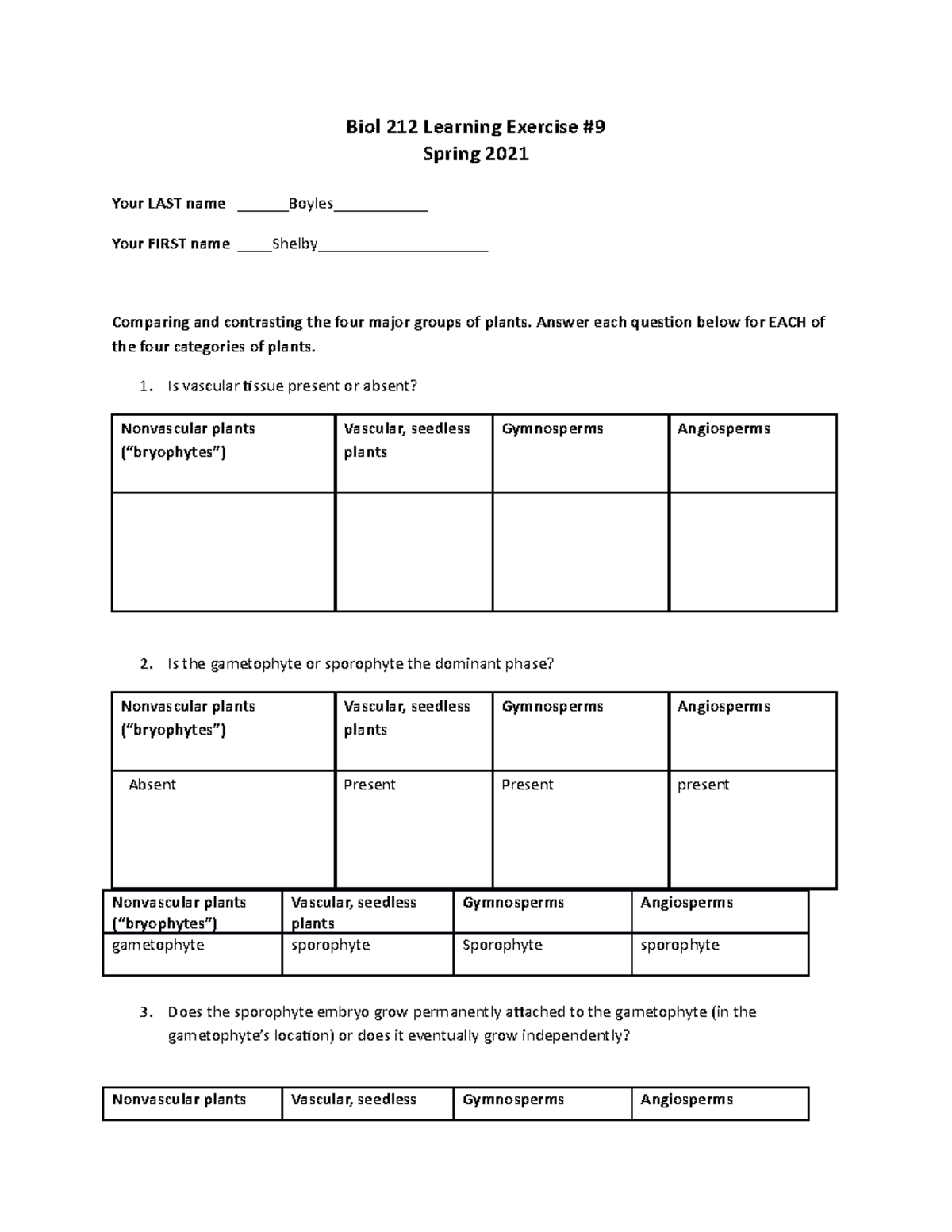 Learning Exercise #8 - marine bio notes - Biol 212 Learning Exercise ...