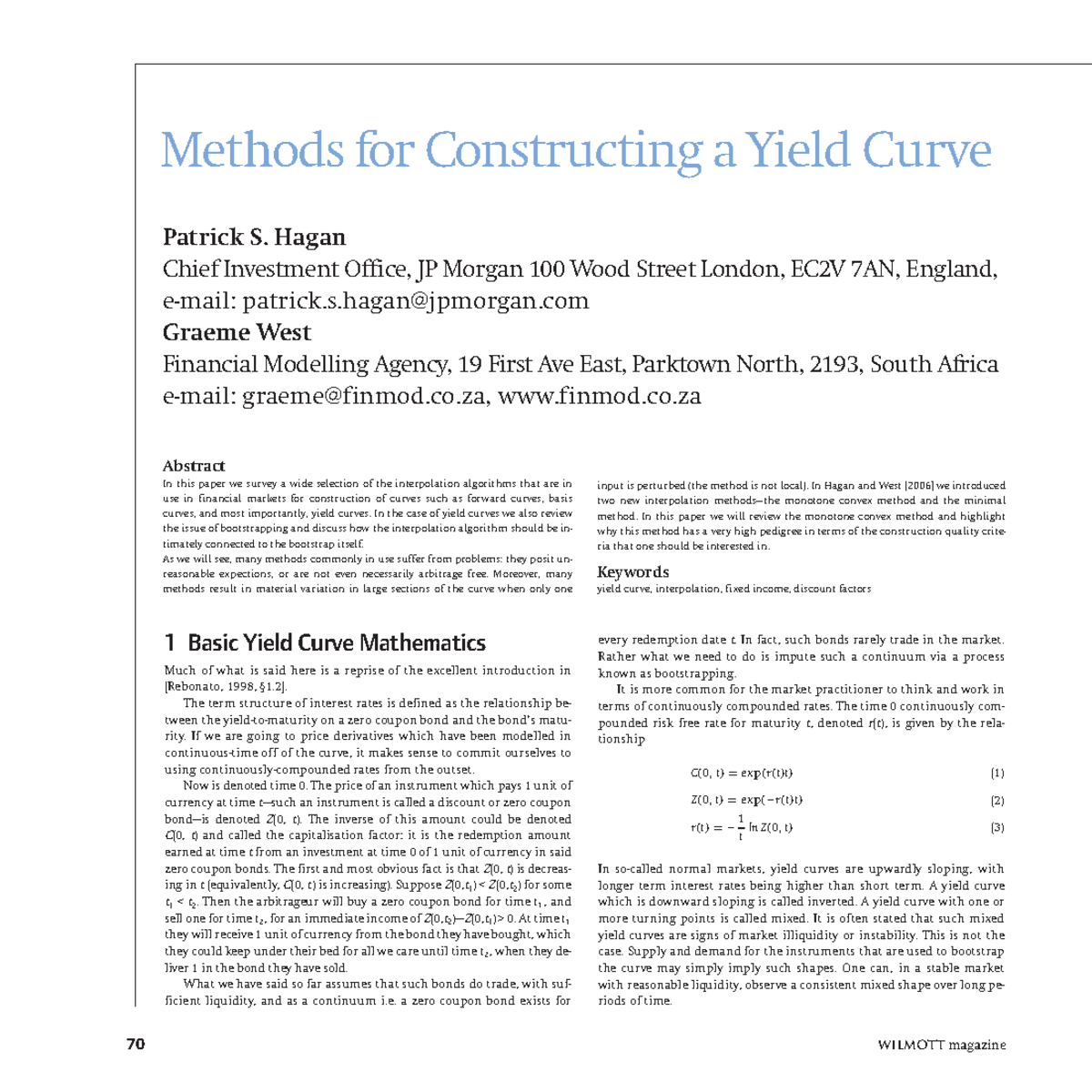 Hagan West Wilmott Magazine - Methods for Constructing a Yield Curve ...