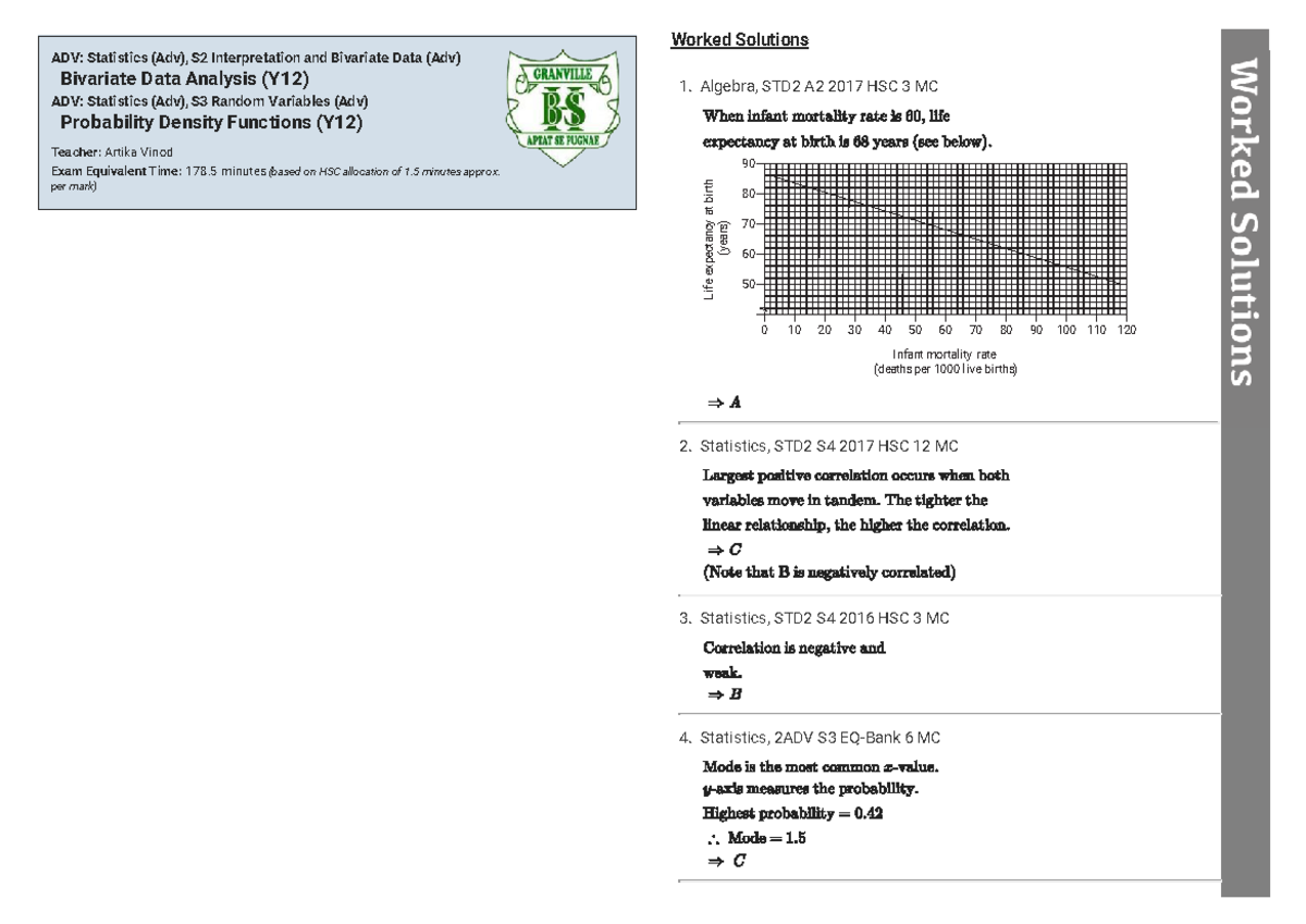Bivariate data and PDF Soln - ADV: Statistics (Adv), S2 Interpretation and Bivariate Data (Adv ...