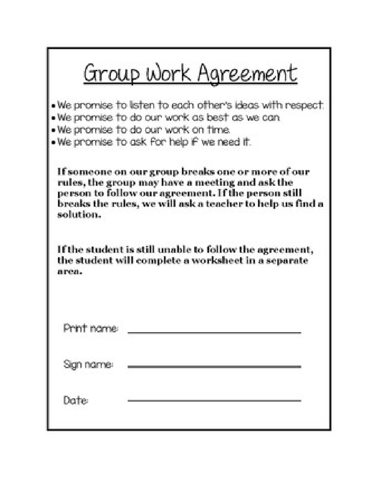 Group Work Contract (1) - Group Work Agreement We promise to Isten to ...