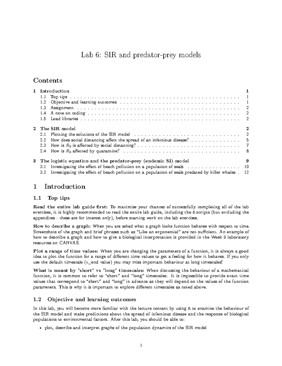 Lab06-guide - lab guide - Lab 6: SIR and predator-prey models Contents 1 Introduction 1 1 Top ...