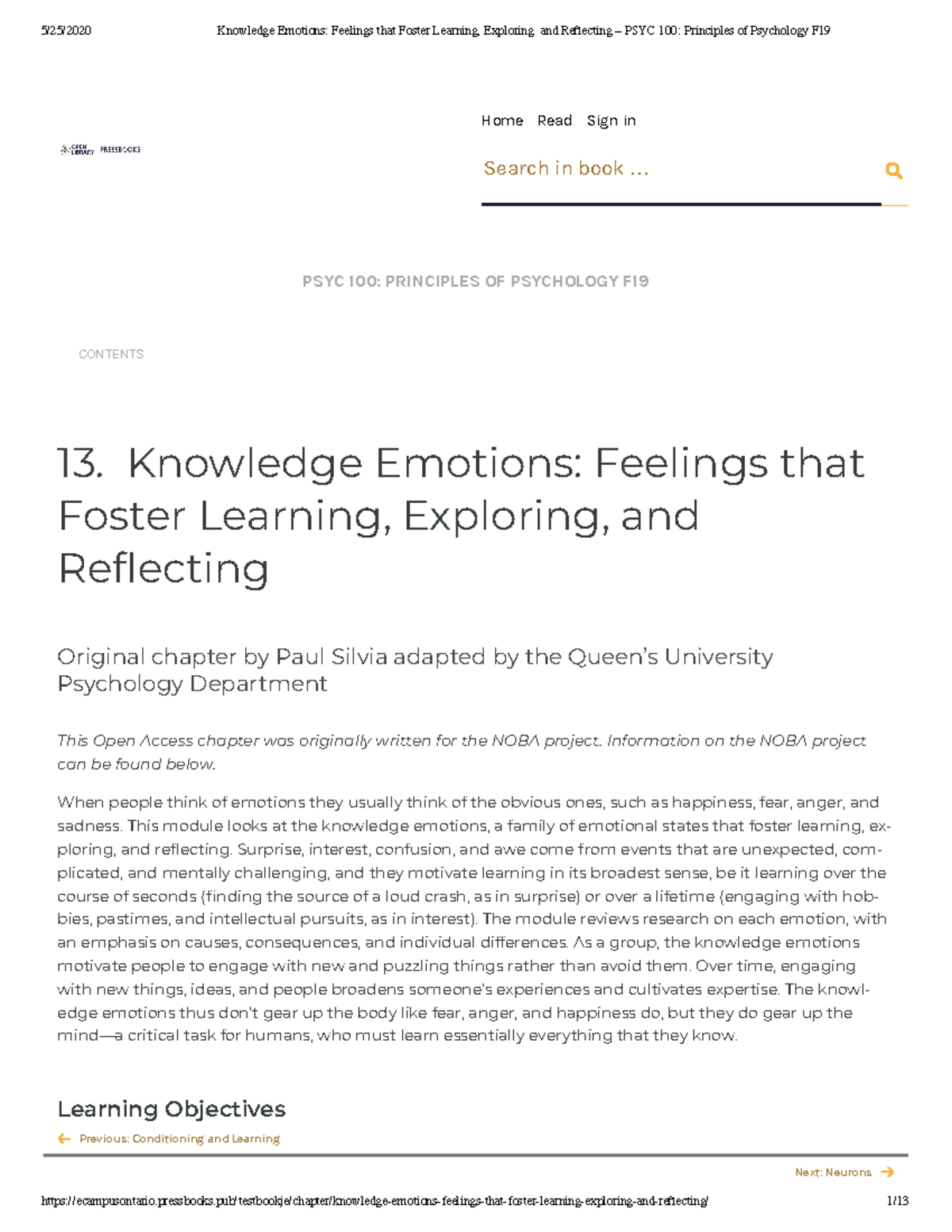 13. Knowledge Emotions: Feelings that Foster Learning, Exploring, and ...