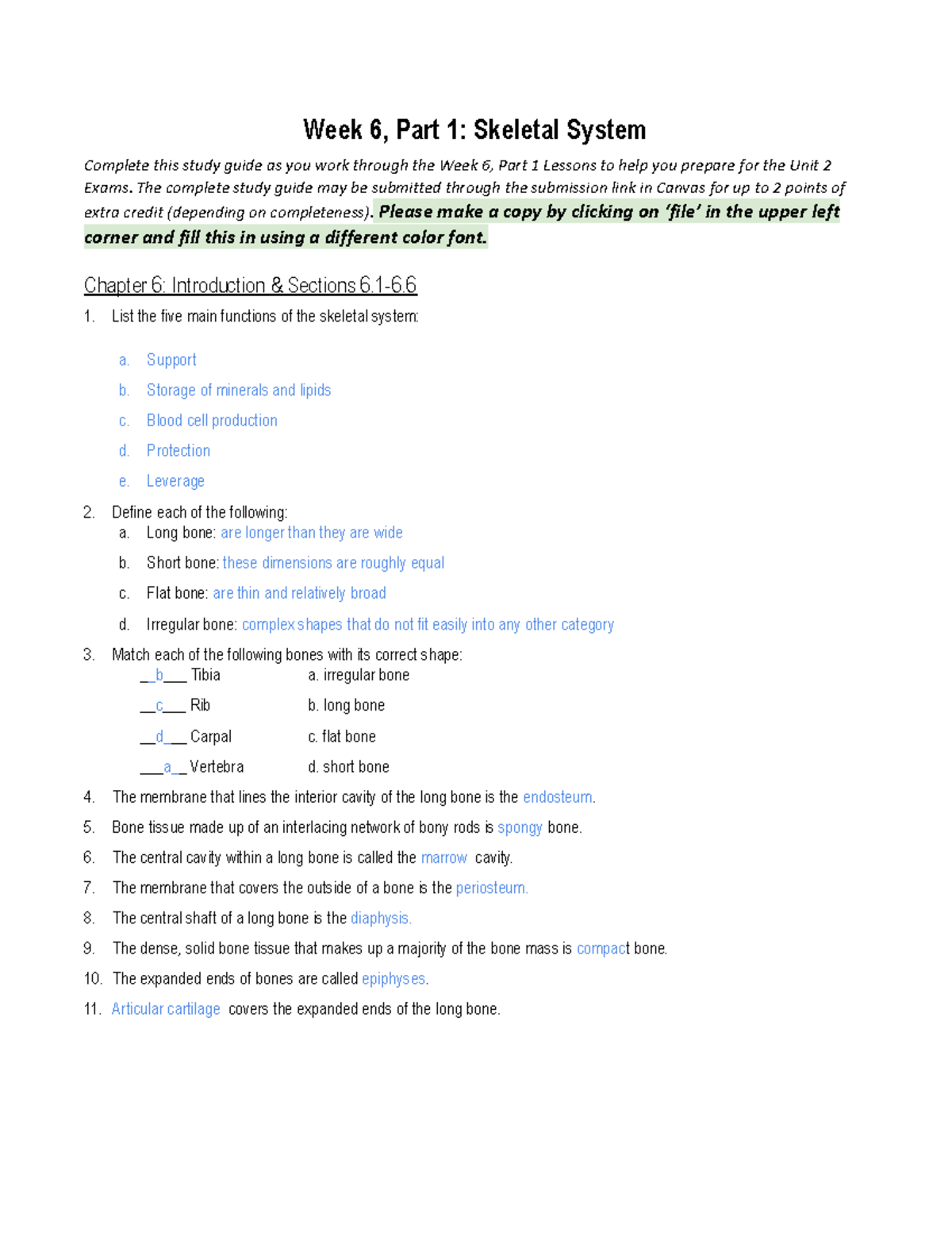 Copy of Copy of BIO 145 Week 7, Part 1 Skeletal System - Week 6, Part 1 ...