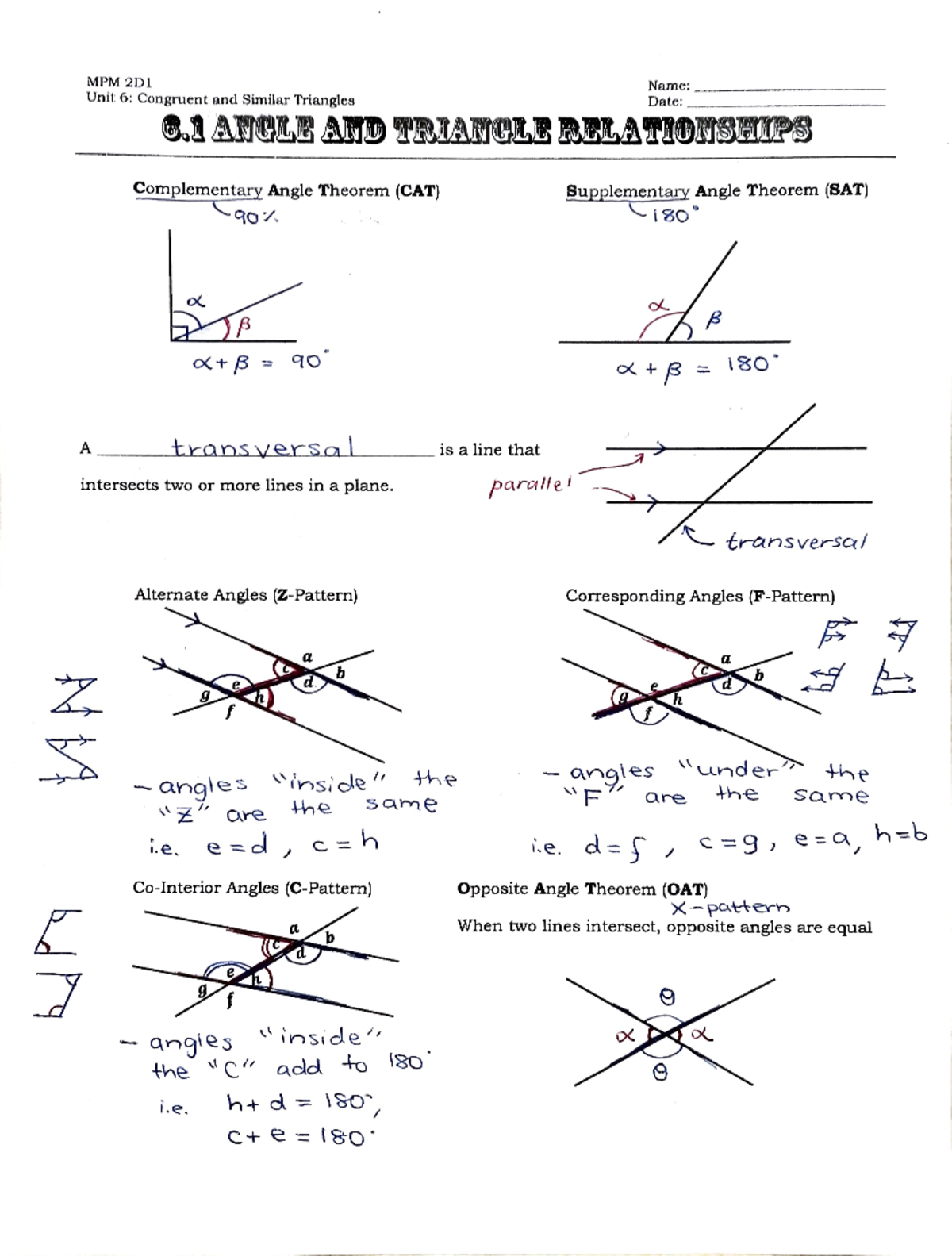 6.1 Angle and Triangle Relationships - Filled - MPM 2D Unit 6 ...