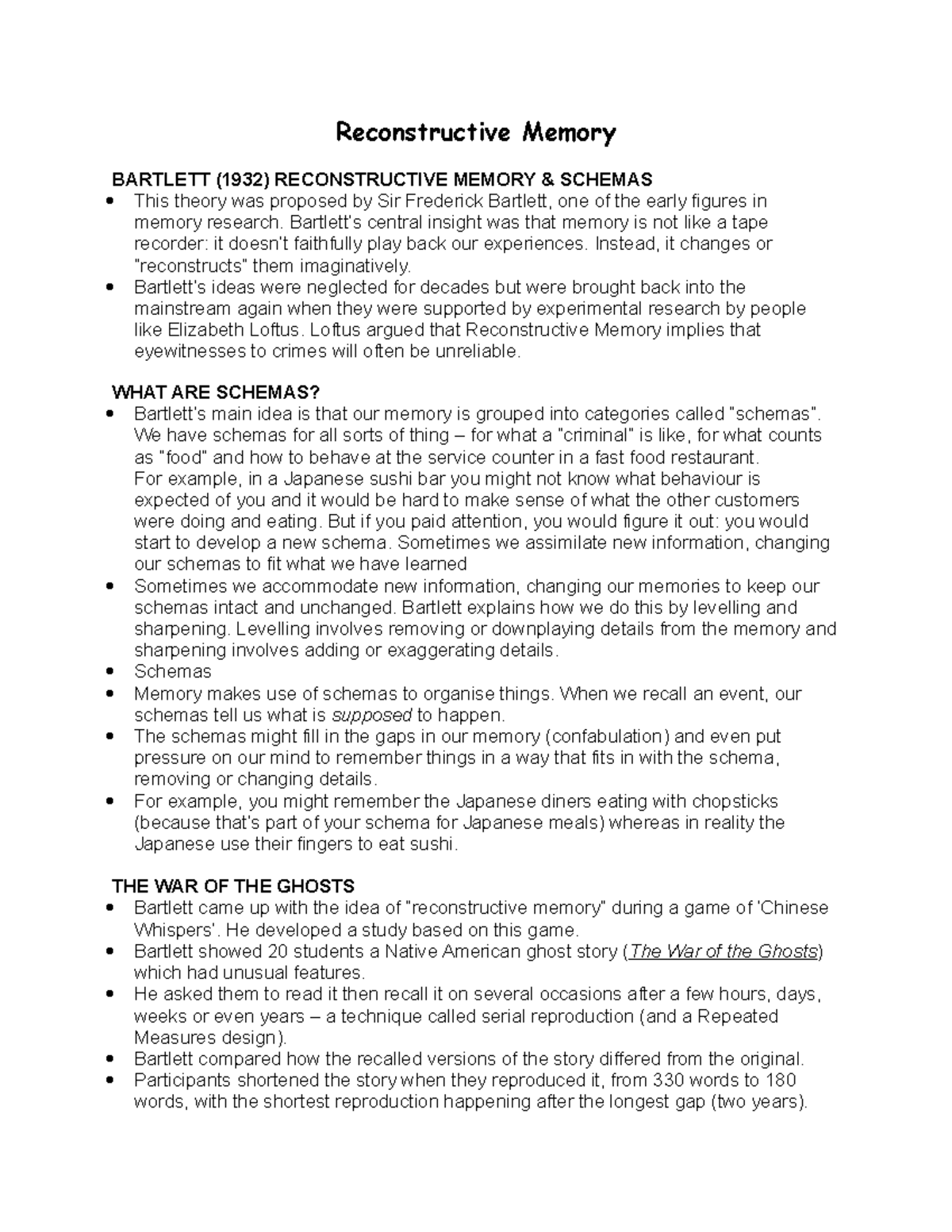 Reconstructive Memory ao1 ao2 ao3 - Reconstructive Memory BARTLETT ...